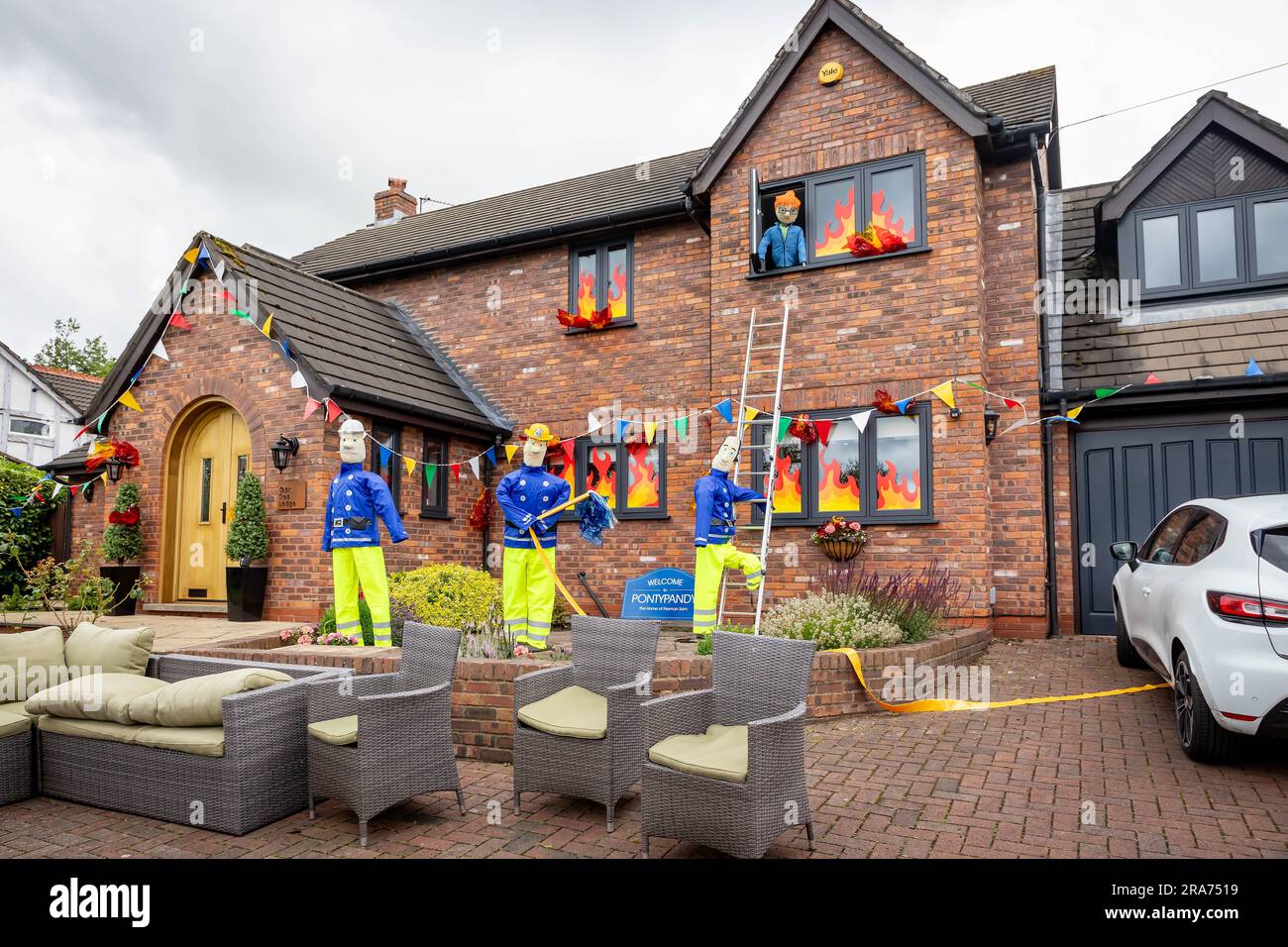 Scarecrow competiton in Croft, Cheshire. Fireman Sam and colleagues ...