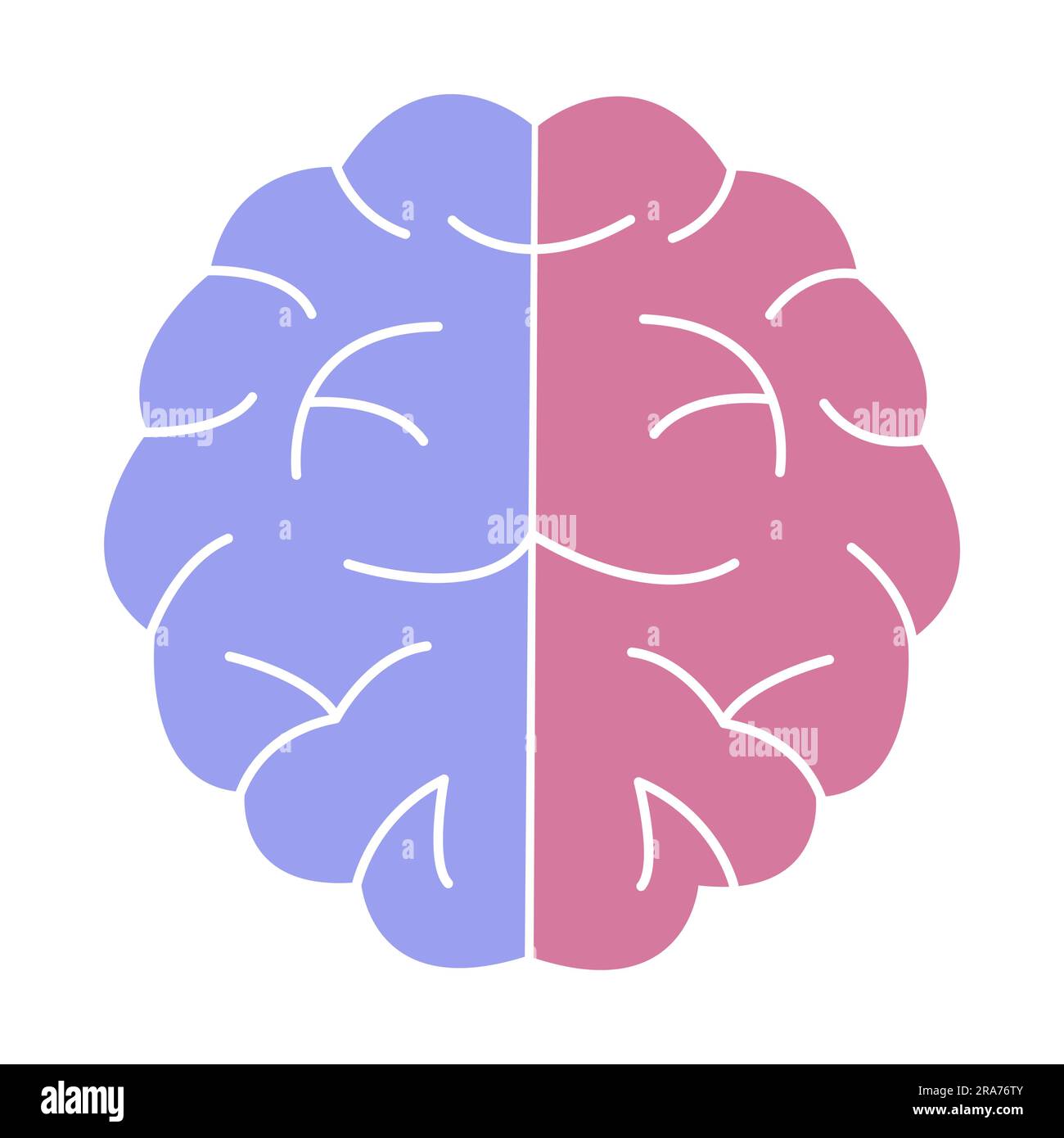 Human brain. Right hemisphere is pink, left is blue. Icon or sign ...