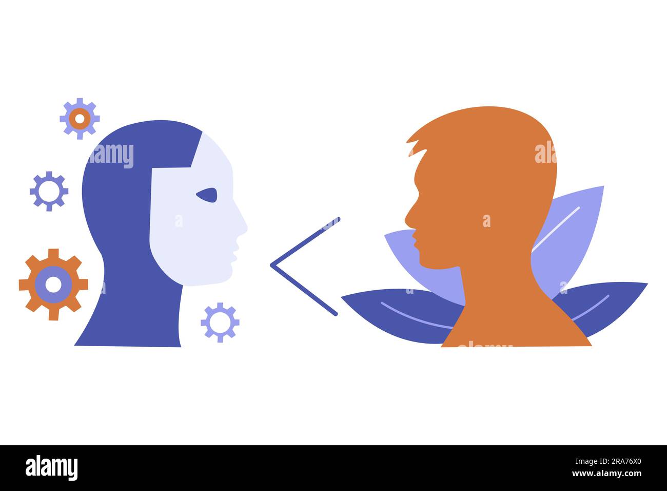 Human and robot head silhouette. Sign more or less. Who is smarter ...