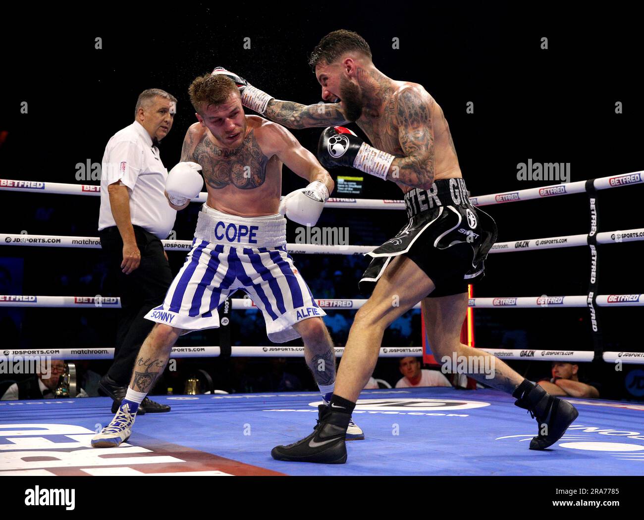 Adam Cope (left) and Lewis Sylvester in action during their English ...