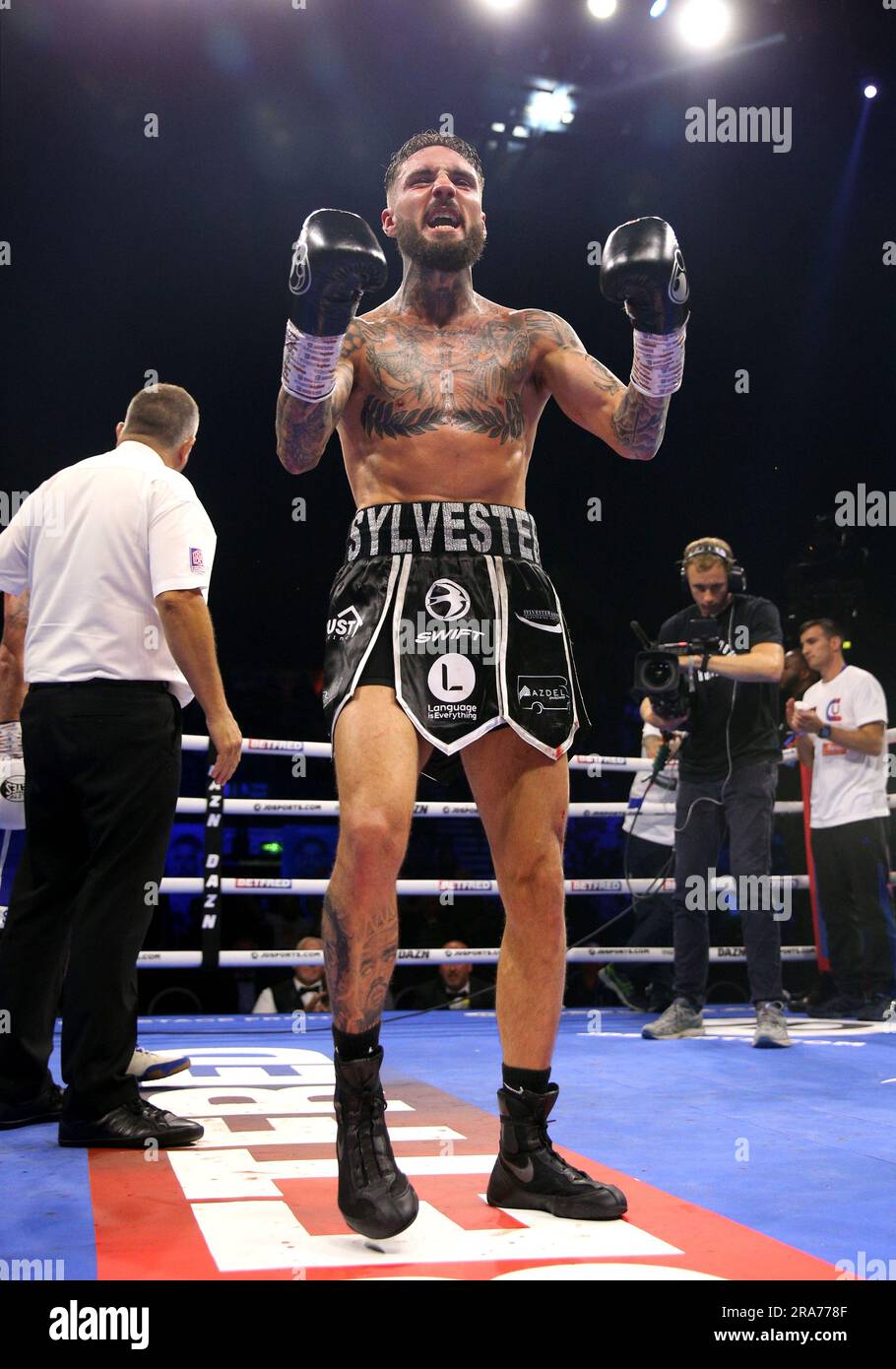 Lewis Sylvester celebrates victory against Adam Cope in action after ...