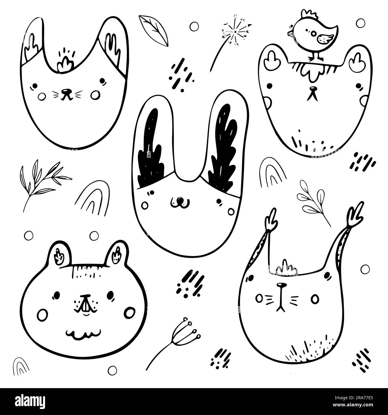 Cute animals set stickers.Cartoon animal coloring characters for kids ...