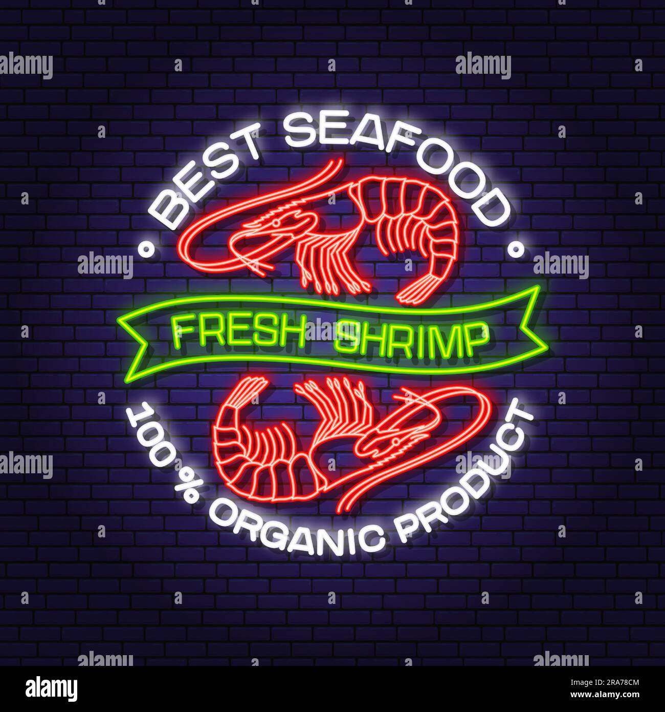 Best seafood. Fresh shrimp neon sign. Vector illustration. For seafood ...