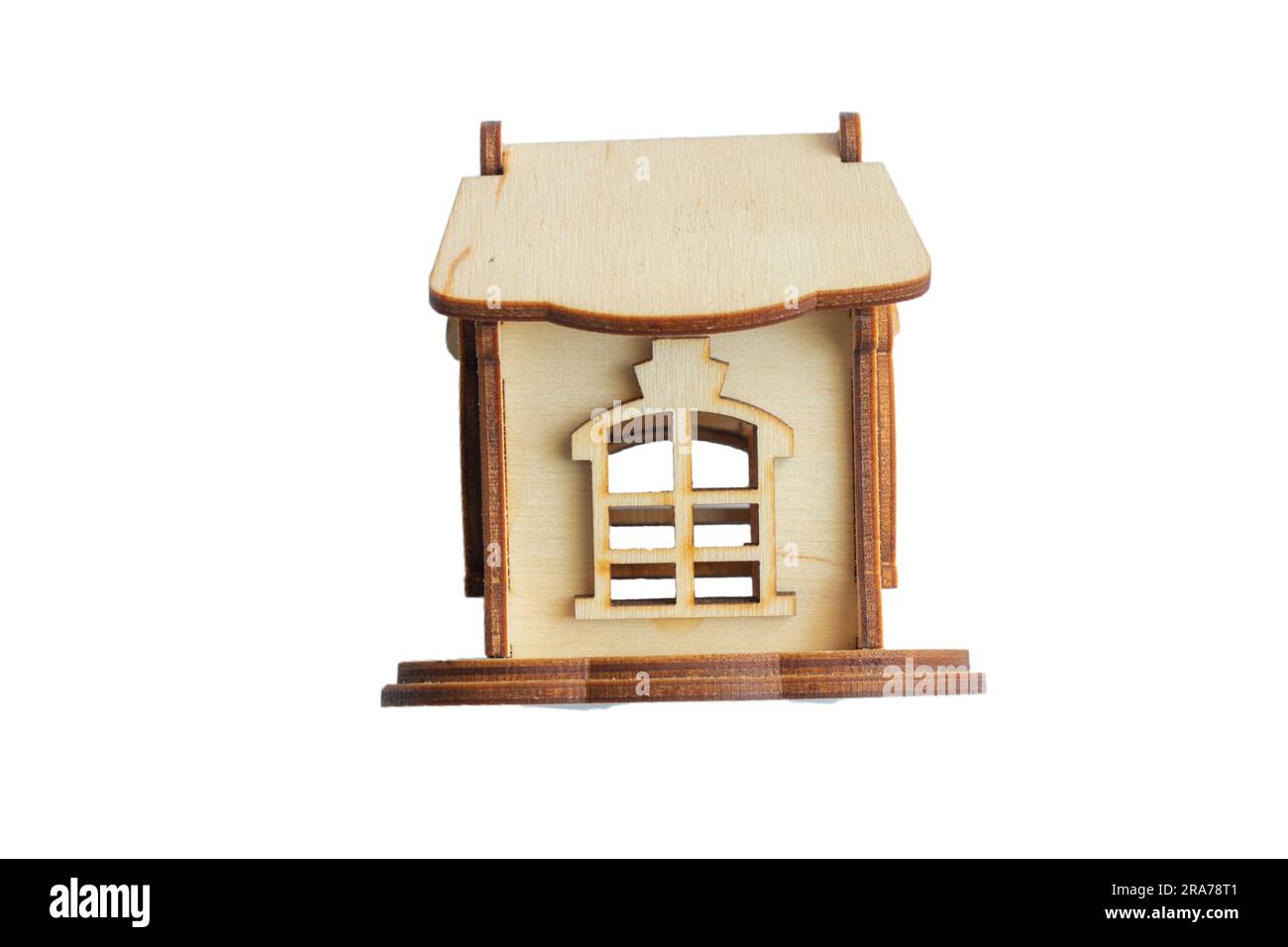 wooden small toy house on a white background Stock Photo - Alamy