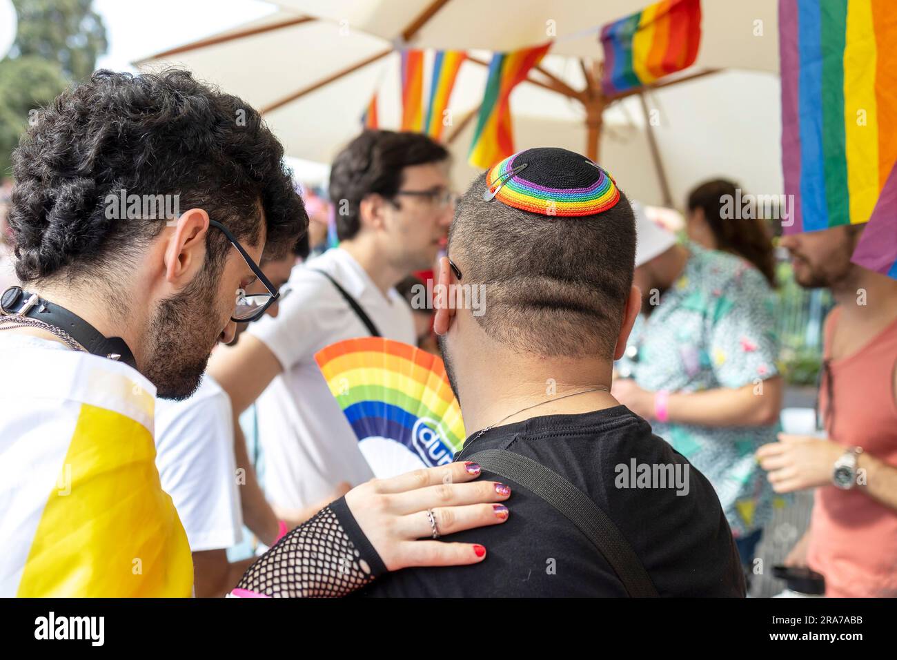 Haifa, Israel - June 24, 2023: People with protest signs in preparation ...