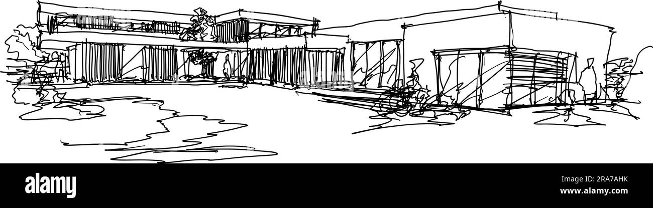 hand drawn architectural sketches of modern two story detached house ...