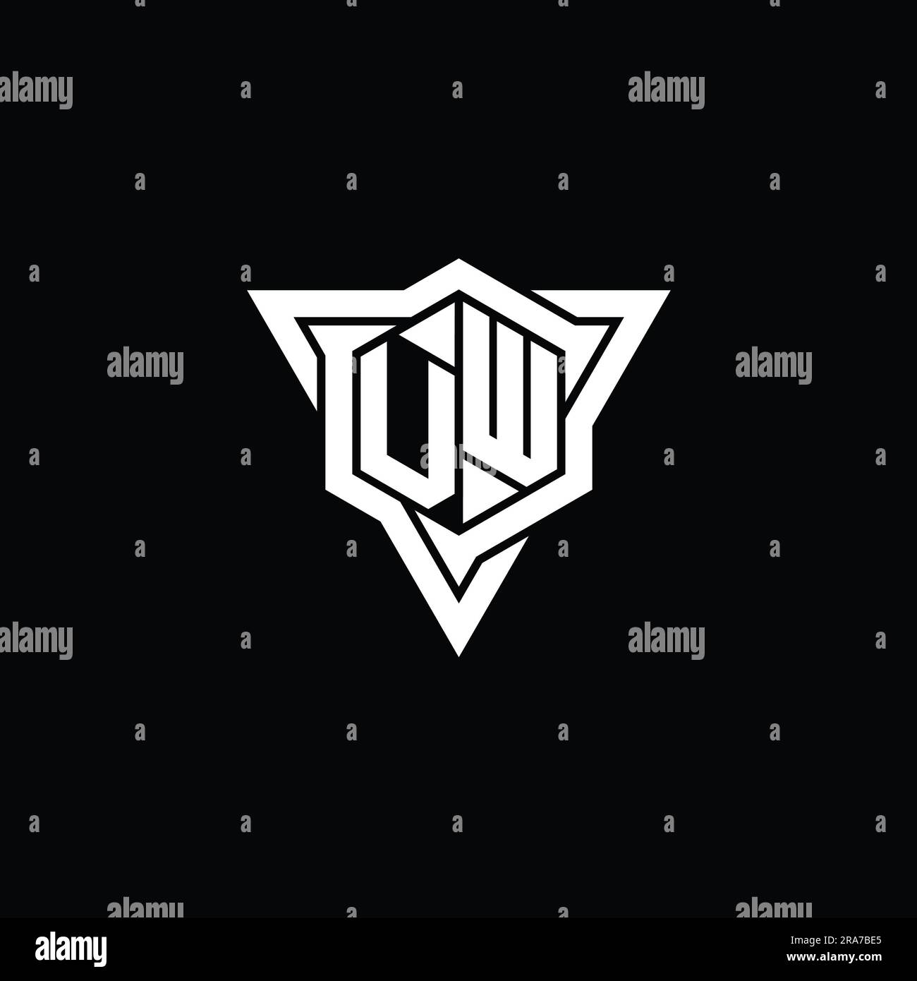 Uw Letter Logo Monogram Hexagon Shape With Triangle Outline Sharp Slice Style Design Template