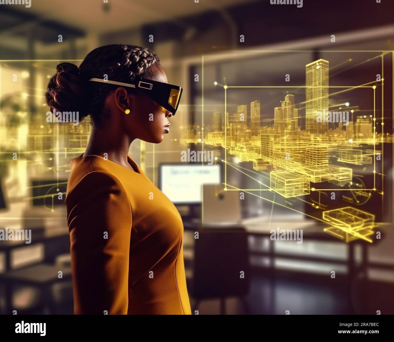 Black woman engineer uses augmented mixed virtual reality integrate ...