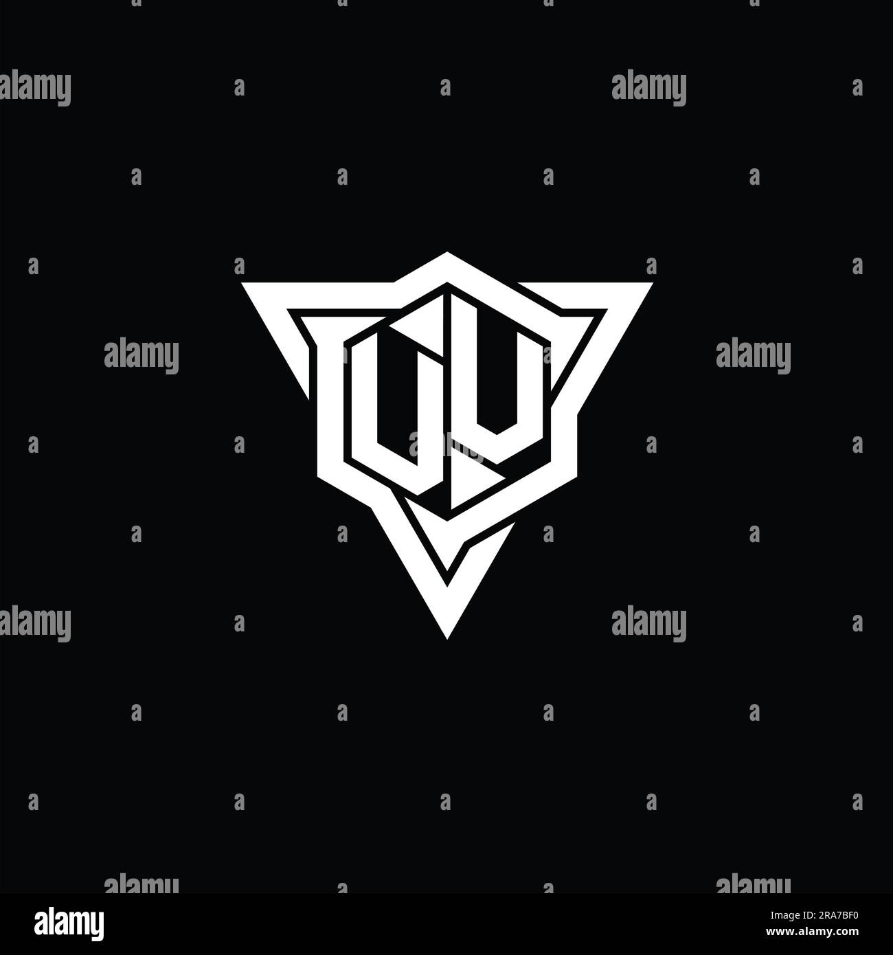 Uv Letter Logo Monogram Hexagon Shape With Triangle Outline Sharp Slice Style Design Template
