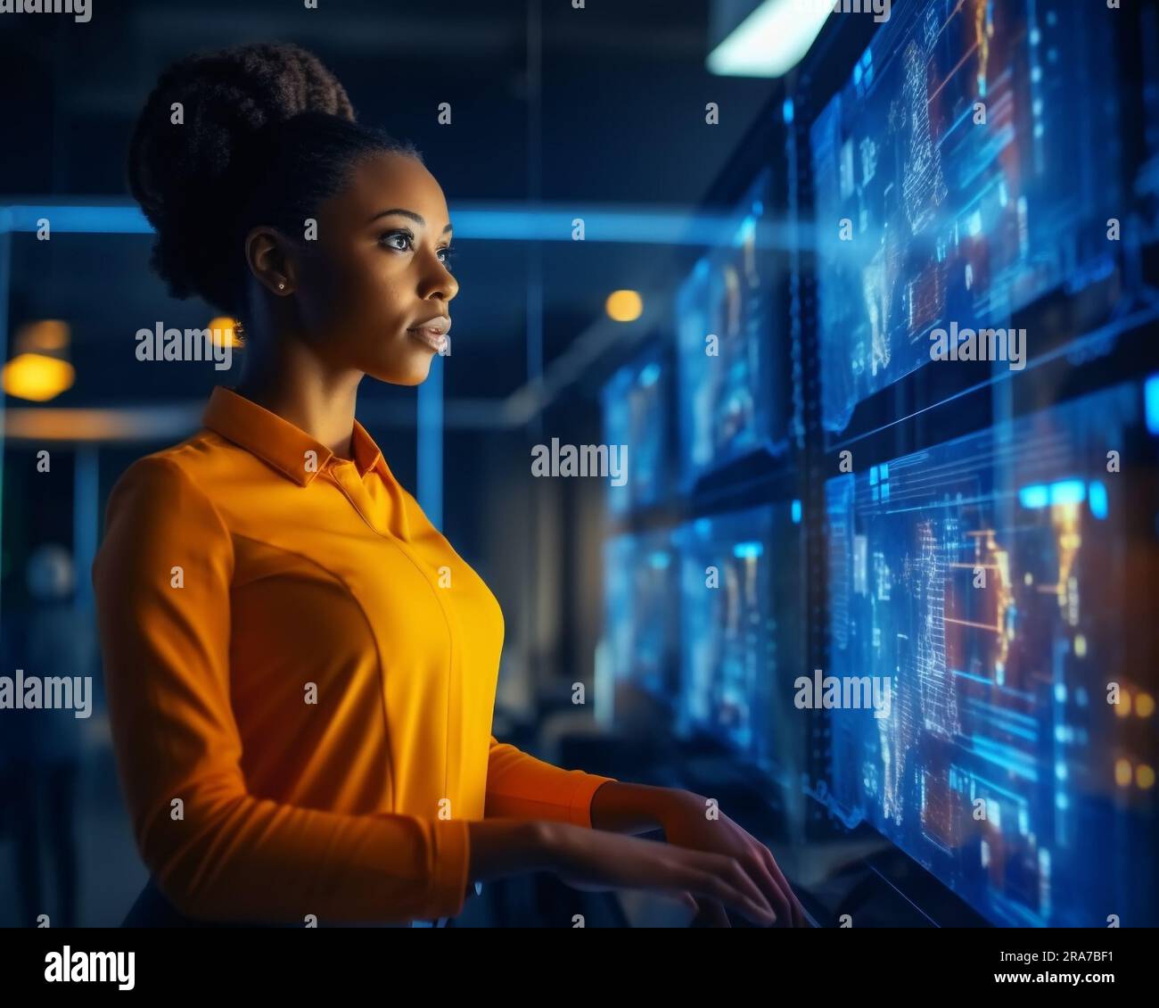 Black woman engineer uses augmented mixed virtual reality integrate ...