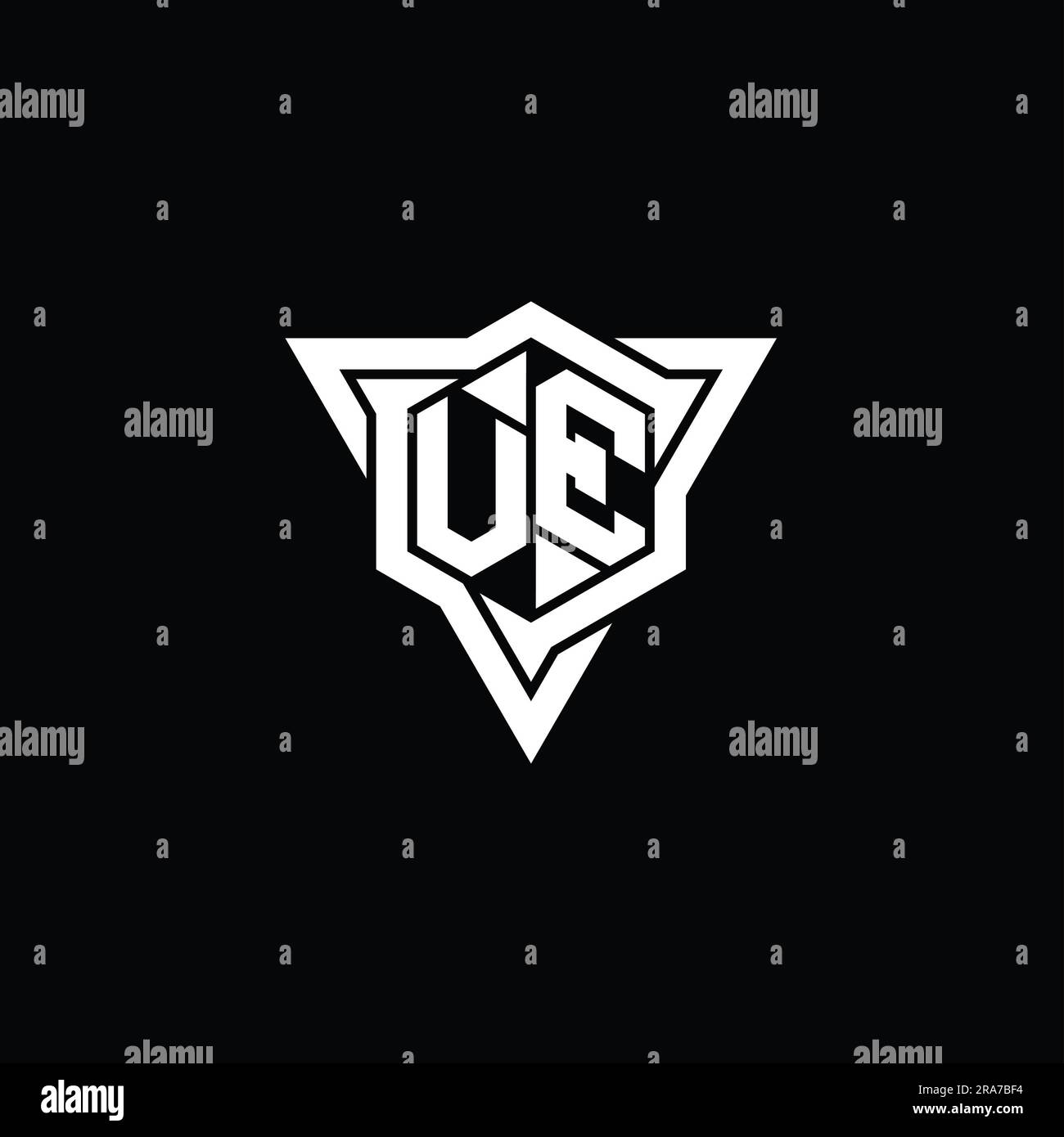 VE Letter Logo monogram hexagon shape with triangle outline sharp slice style design template ...