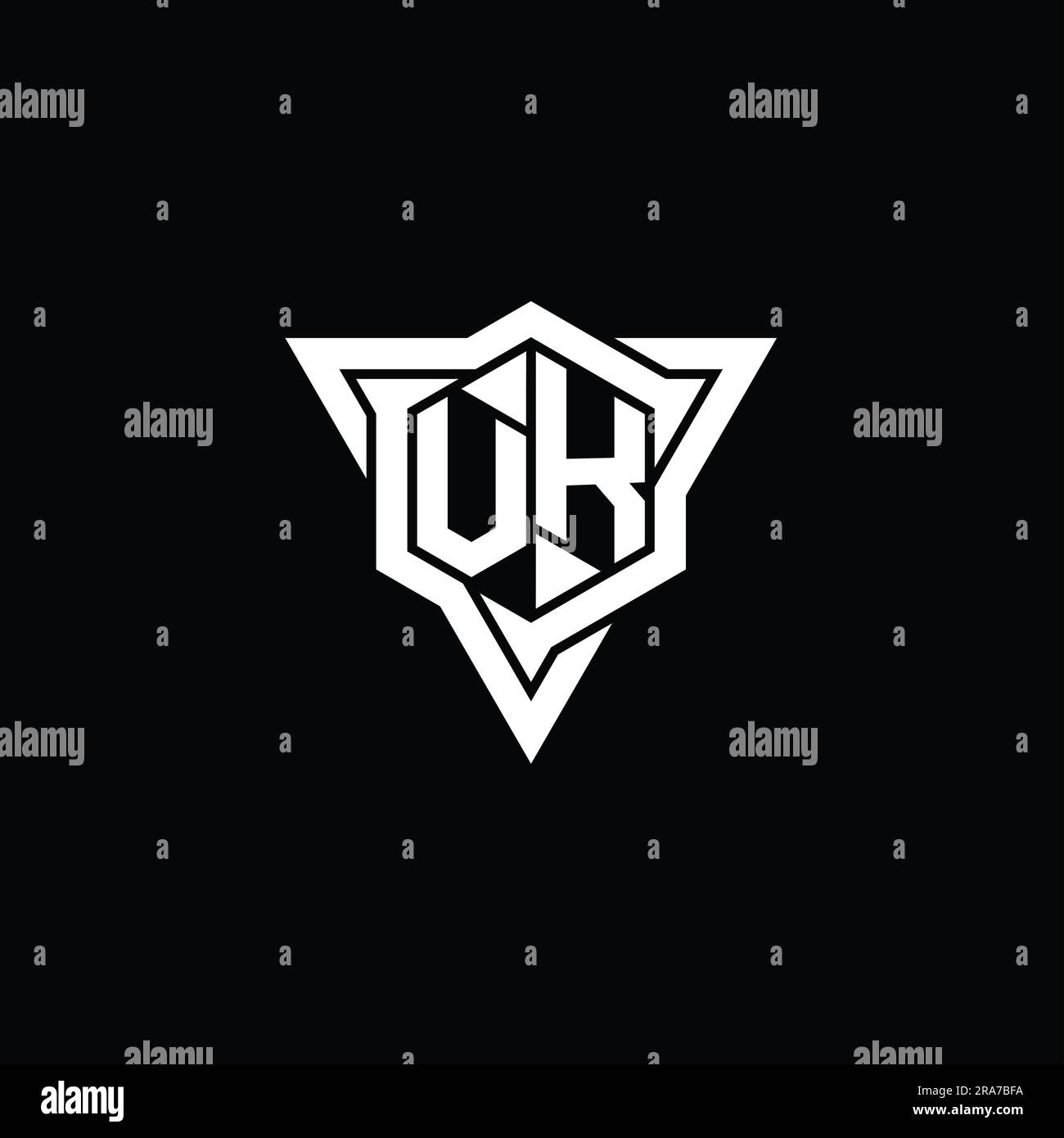 VK Letter Logo monogram hexagon shape with triangle outline sharp slice style design template ...