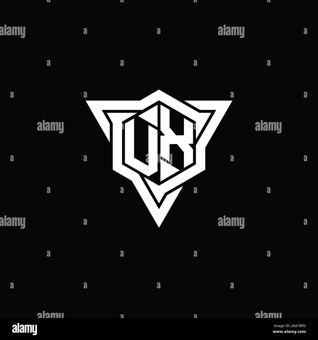 Ux Letter Logo Monogram Hexagon Shape With Triangle Outline Sharp Slice Style Design Template