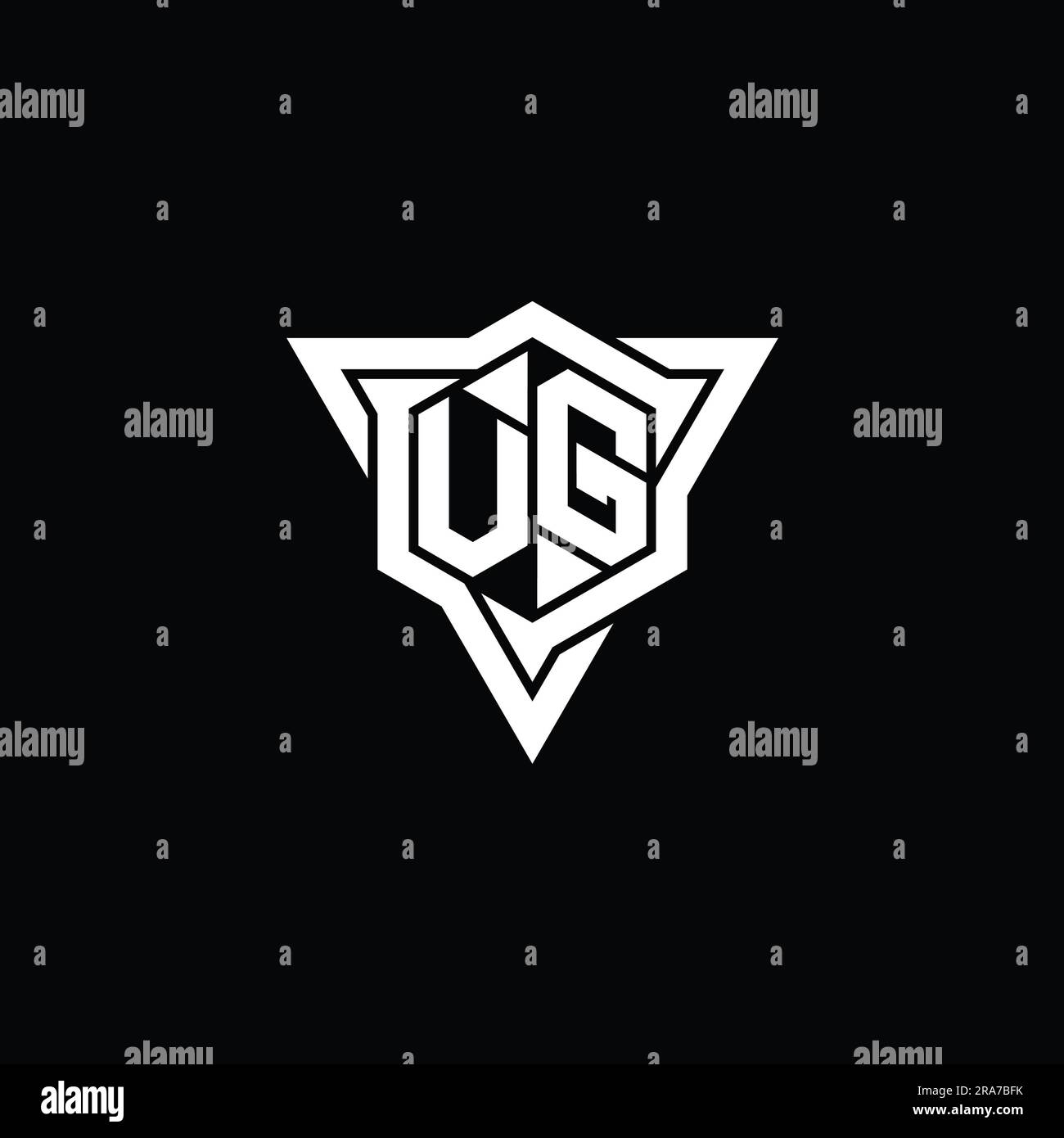 VG Letter Logo monogram hexagon shape with triangle outline sharp slice ...
