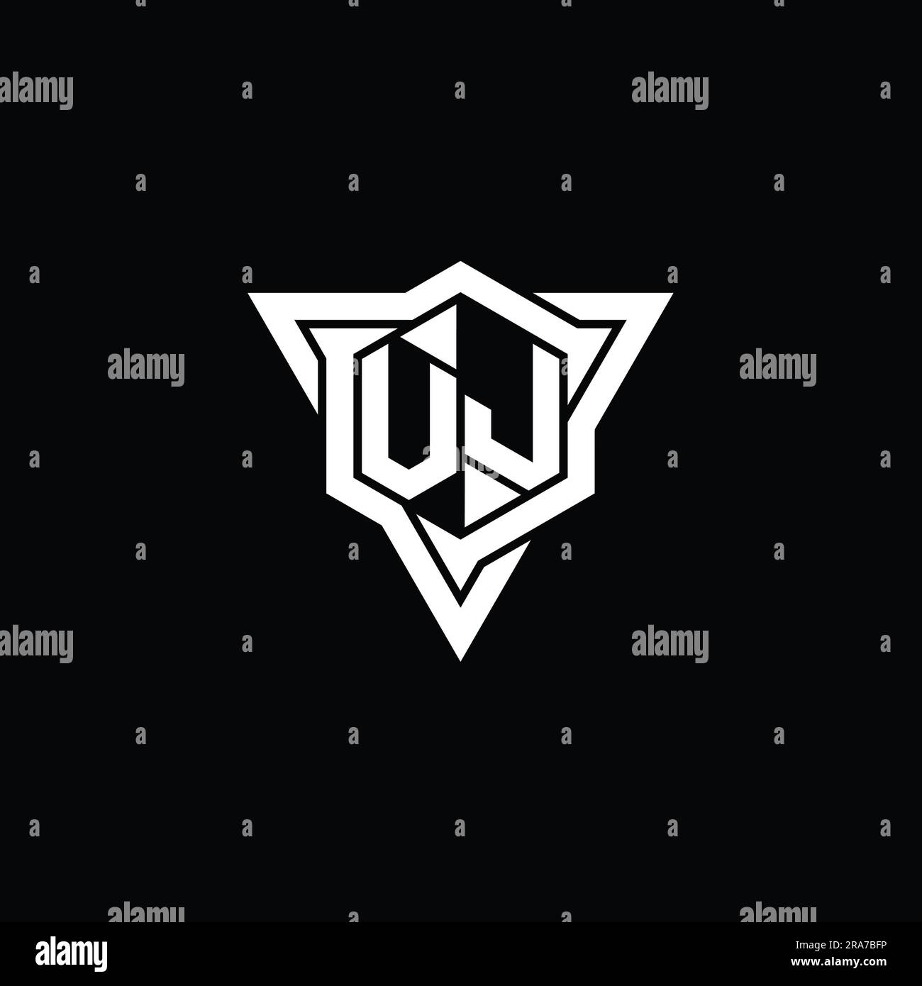 Vj Letter Logo Monogram Hexagon Shape With Triangle Outline Sharp Slice Style Design Template