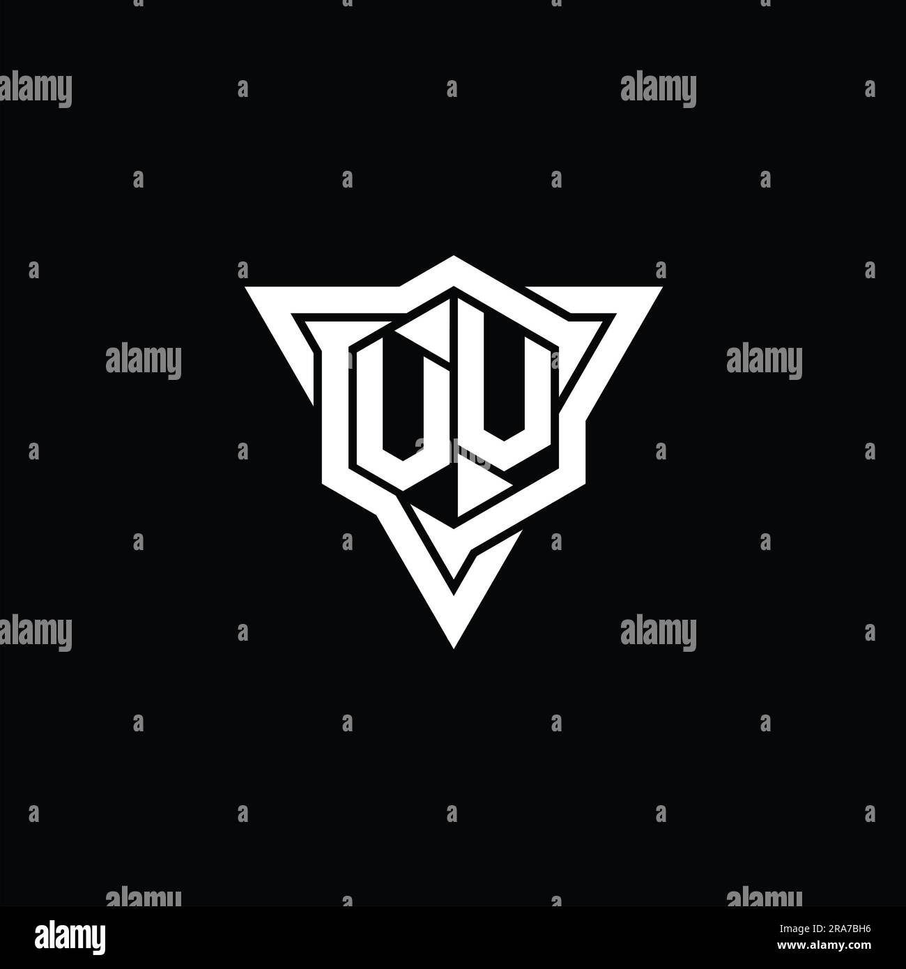 VV Letter Logo monogram hexagon shape with triangle outline sharp slice ...