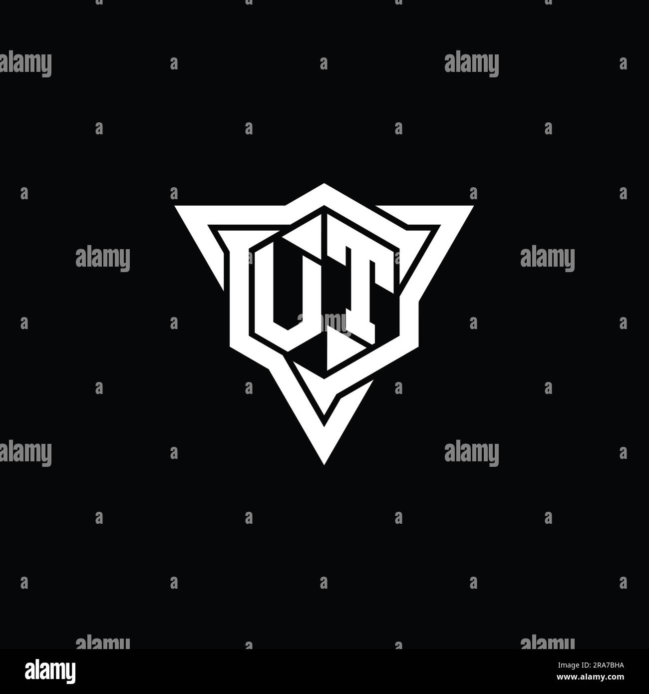 VT Letter Logo monogram hexagon shape with triangle outline sharp slice ...