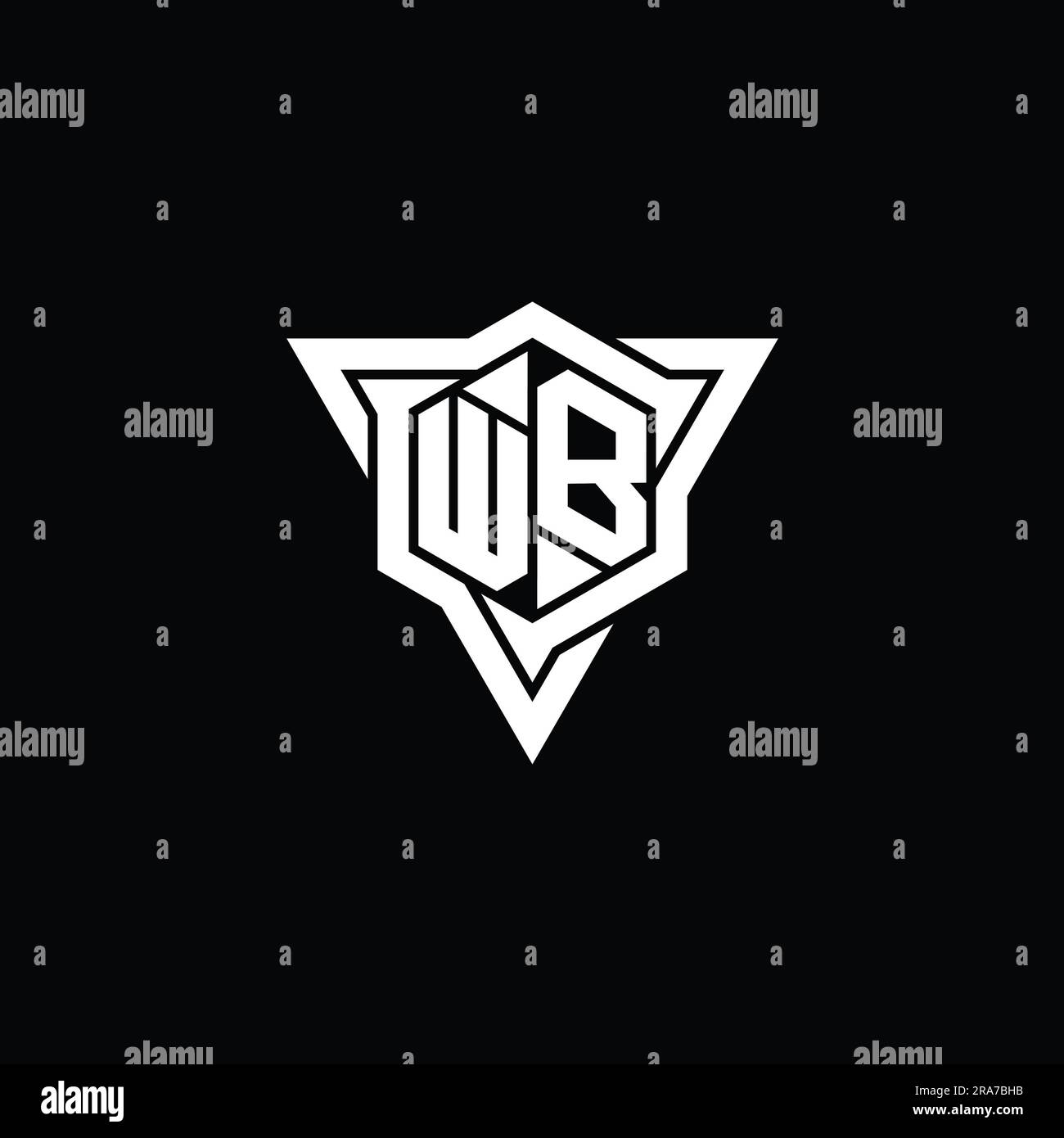 WB Letter Logo monogram hexagon shape with triangle outline sharp slice style design template ...