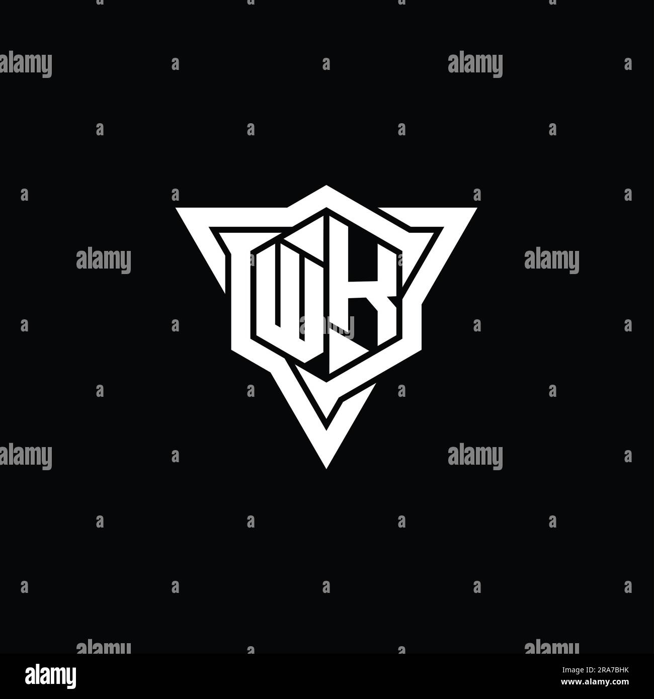 Wk Letter Logo Monogram Hexagon Shape With Triangle Outline Sharp Slice Style Design Template