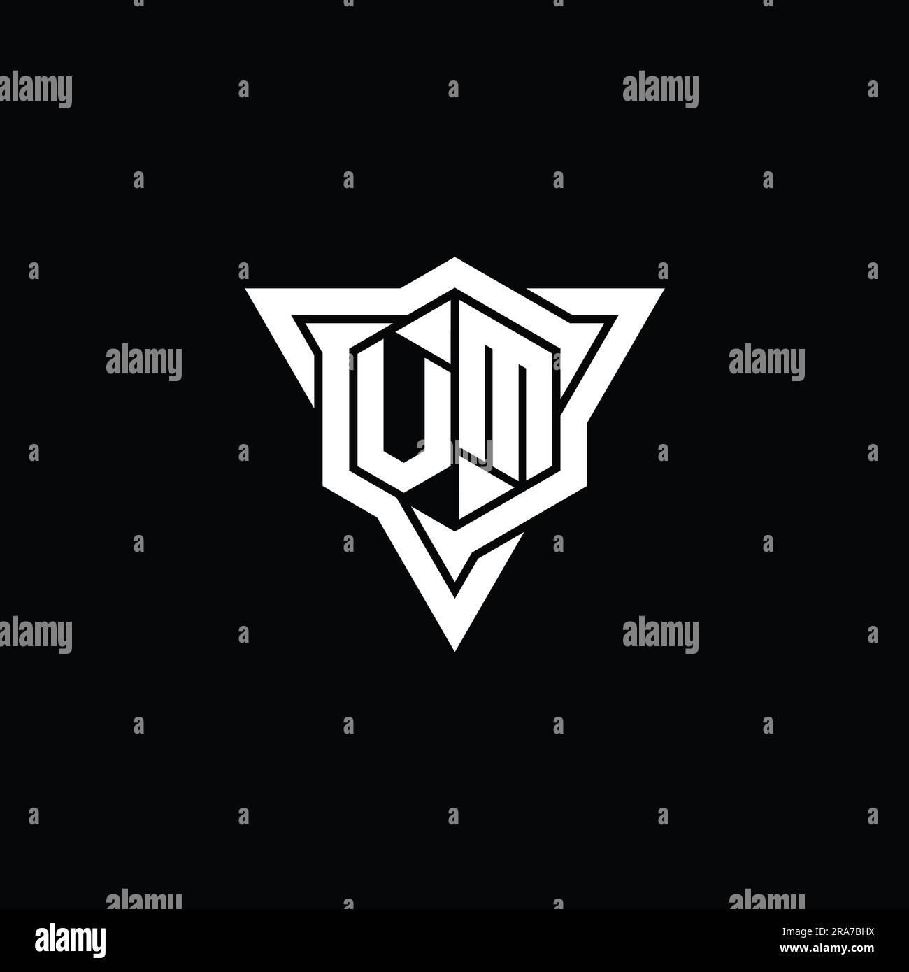Vm Letter Logo Monogram Hexagon Shape With Triangle Outline Sharp Slice Style Design Template