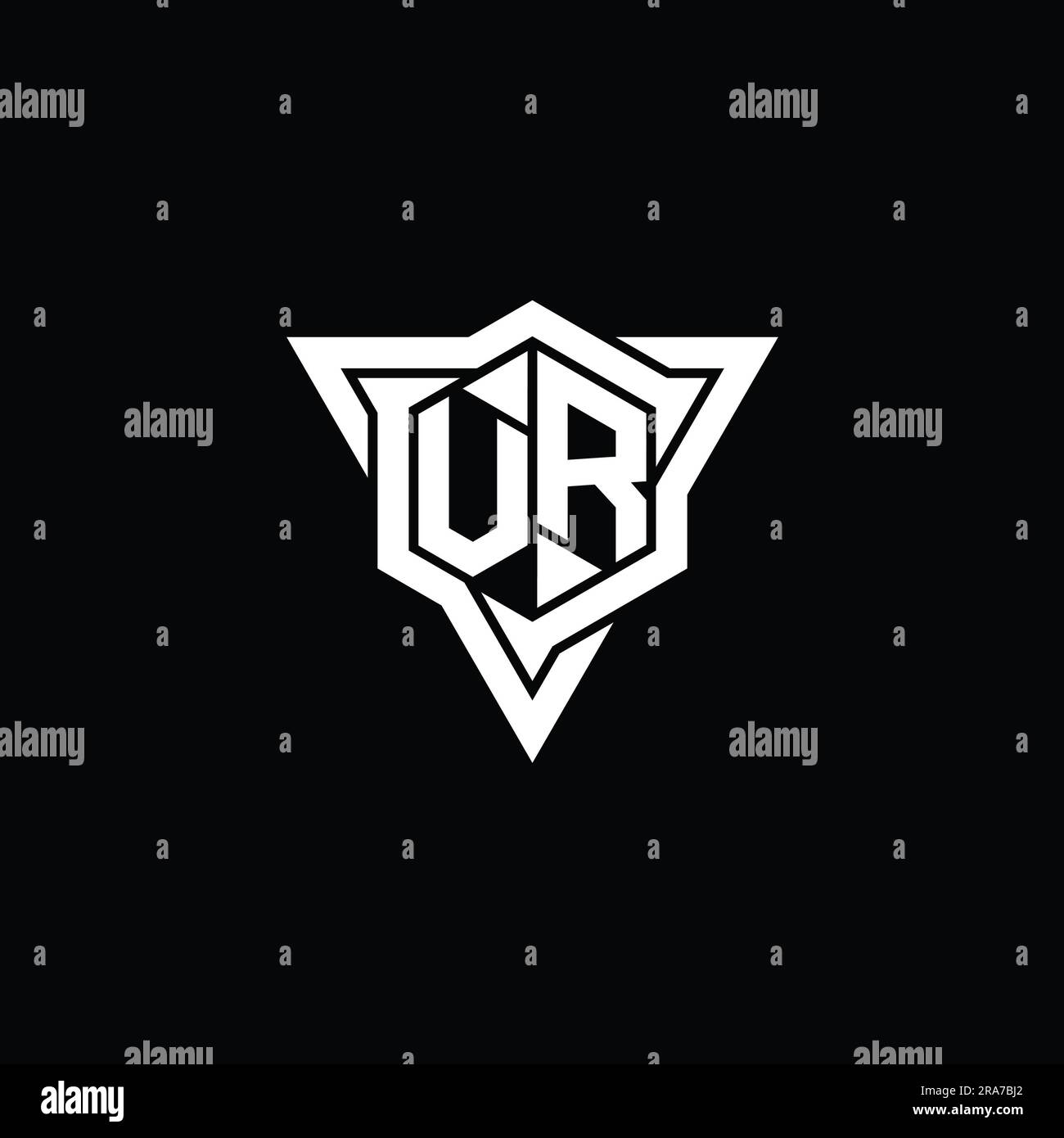 VR Letter Logo monogram hexagon shape with triangle outline sharp slice ...
