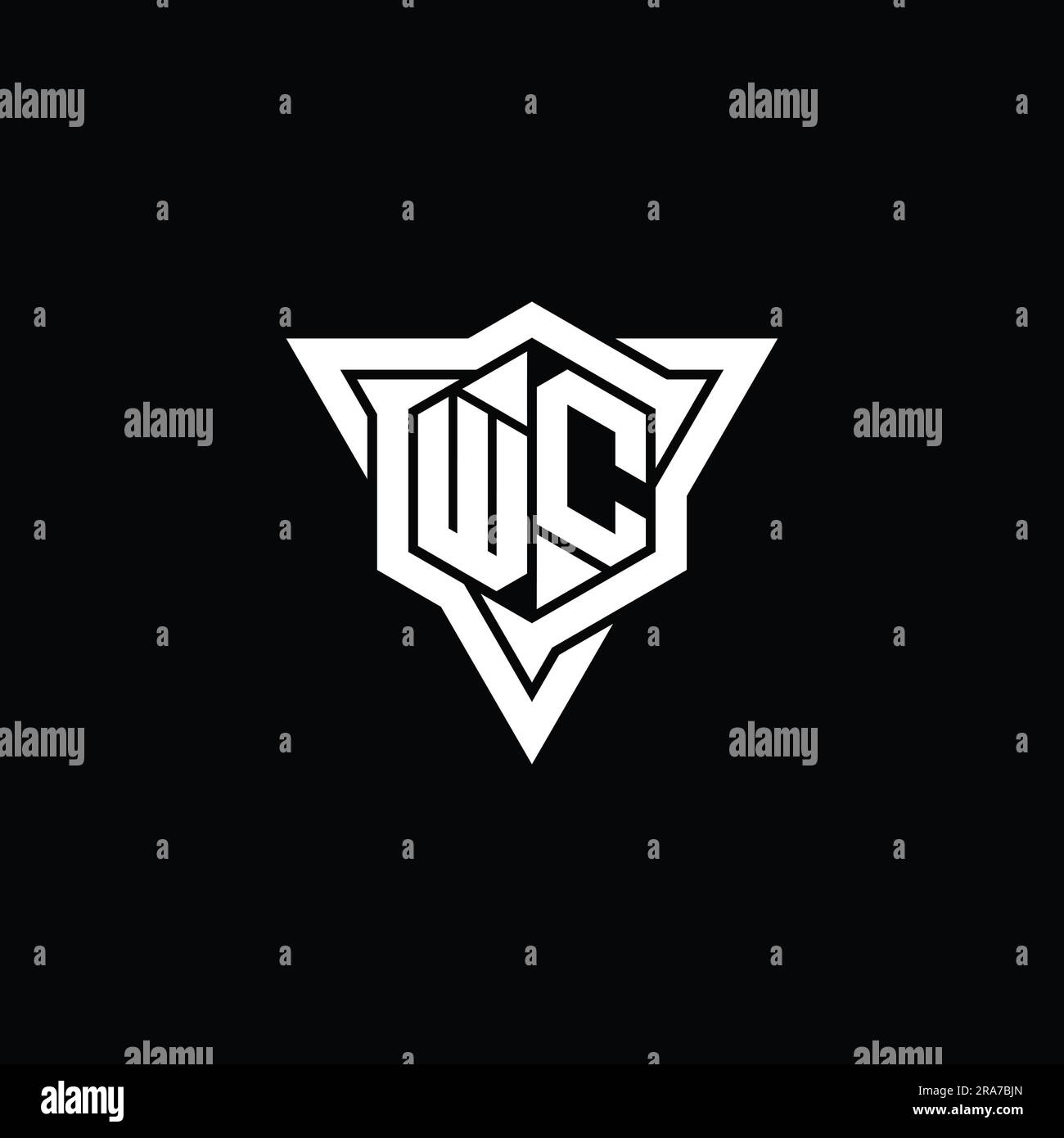 Wc Letter Logo Monogram Hexagon Shape With Triangle Outline Sharp Slice Style Design Template