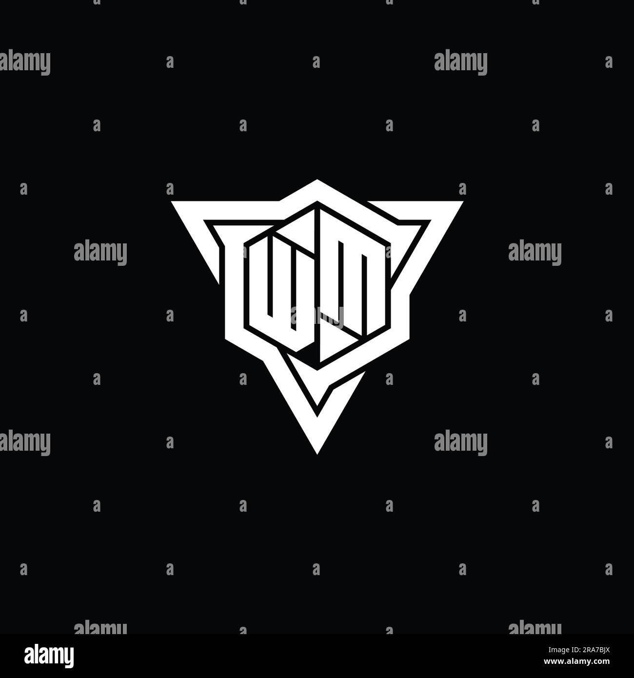 Wm Letter Logo Monogram Hexagon Shape With Triangle Outline Sharp Slice Style Design Template