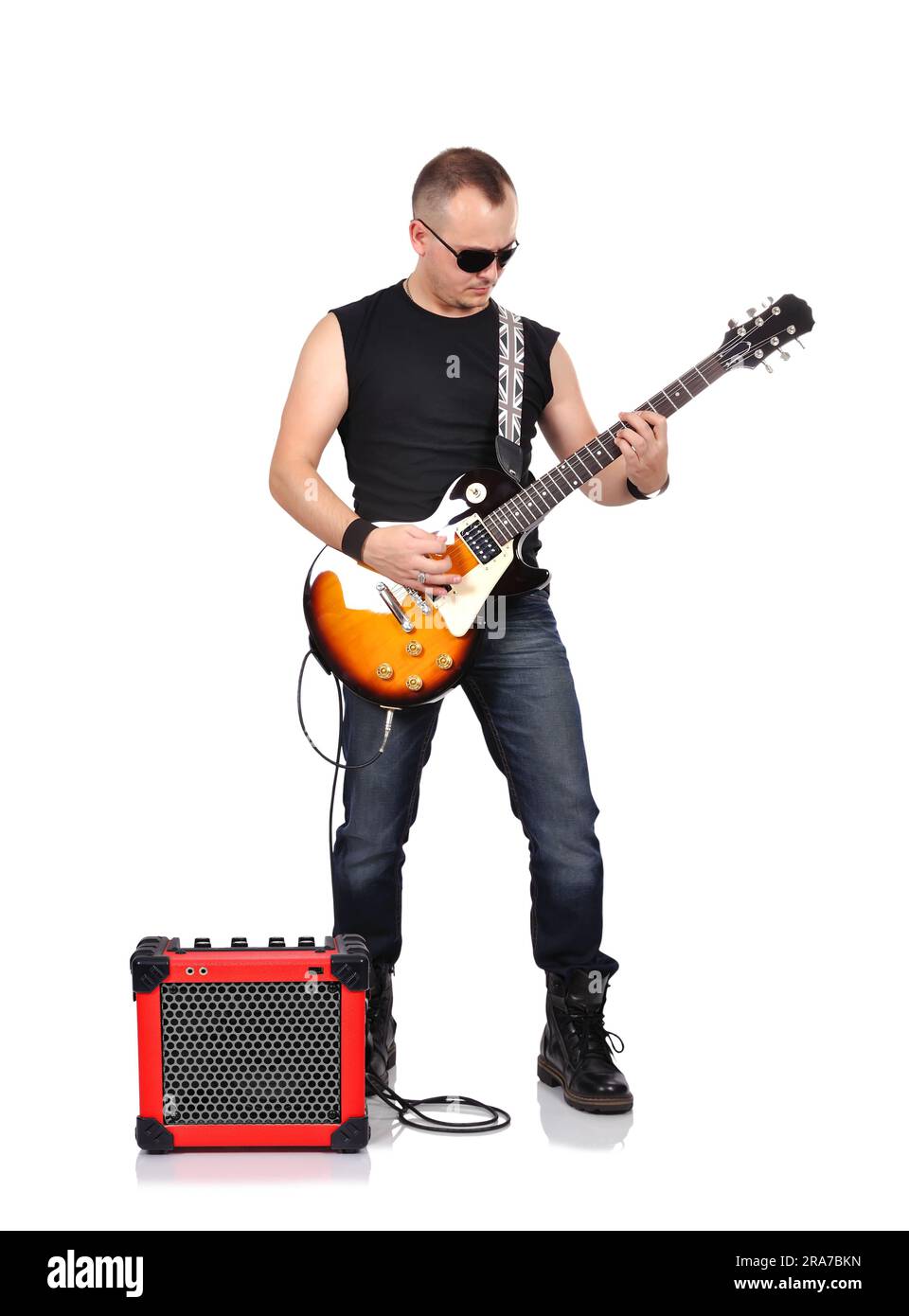 rocker man with electrical guitar and guitar combo Stock Photo - Alamy