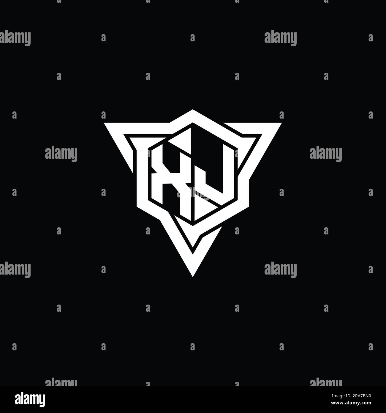 Xj Letter Logo Monogram Hexagon Shape With Triangle Outline Sharp Slice Style Design Template