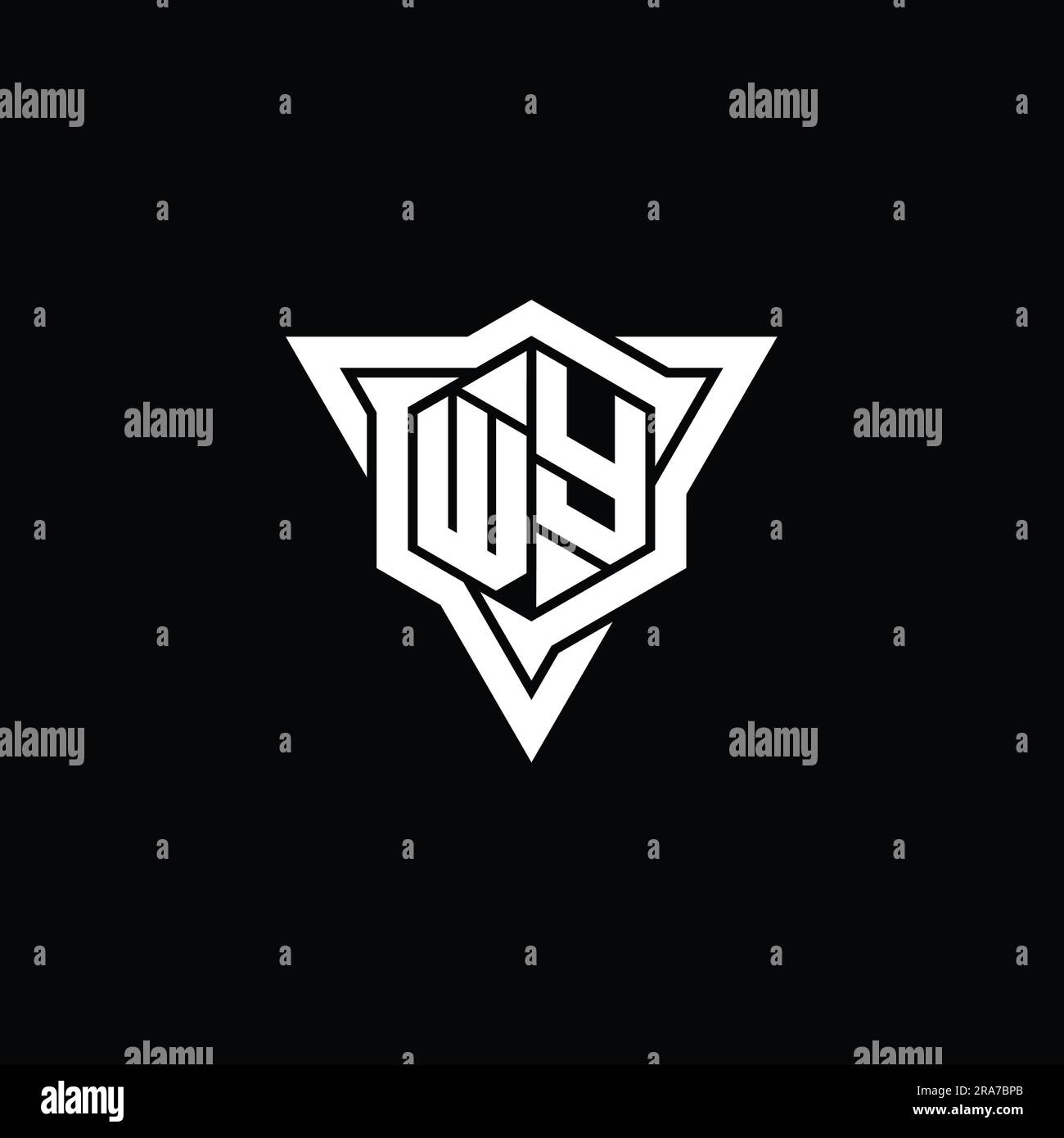 WY Letter Logo monogram hexagon shape with triangle outline sharp slice style design template ...