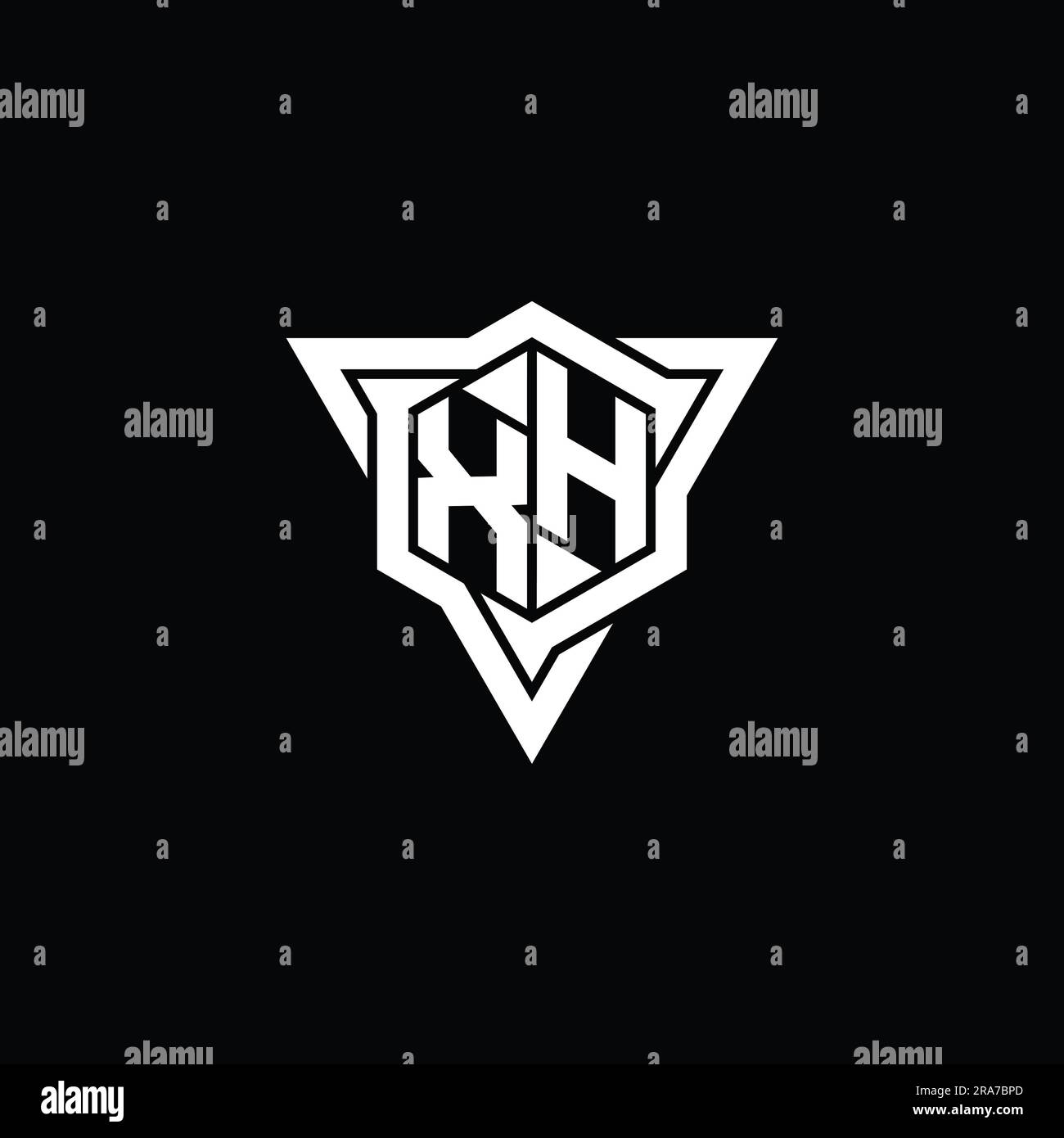 XH Letter Logo monogram hexagon shape with triangle outline sharp slice style design template ...