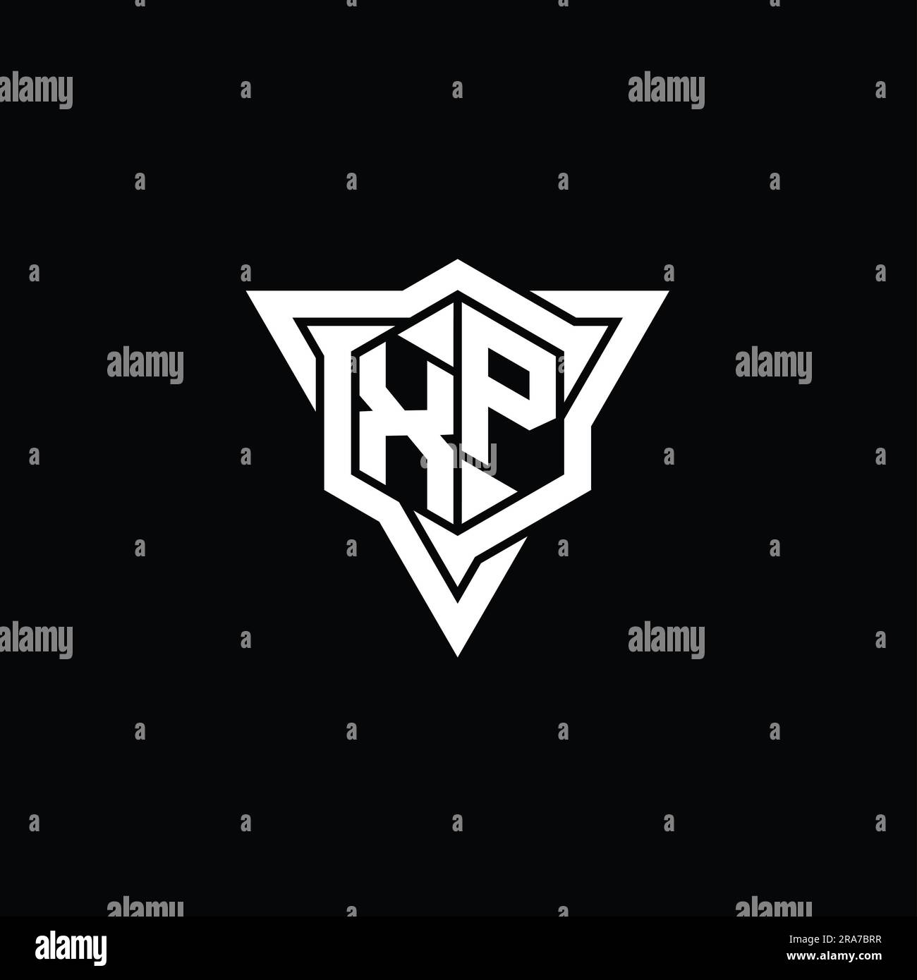 XP Letter Logo monogram hexagon shape with triangle outline sharp slice style design template ...
