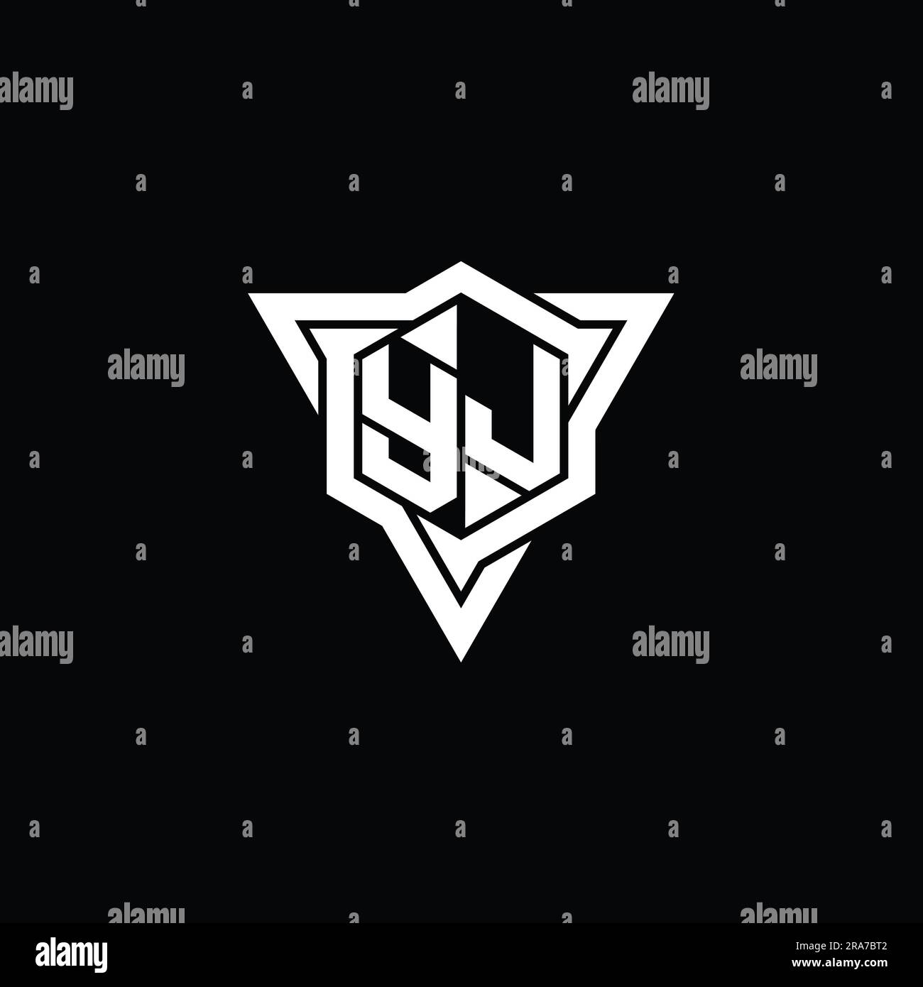 YJ Letter Logo monogram hexagon shape with triangle outline sharp slice style design template ...