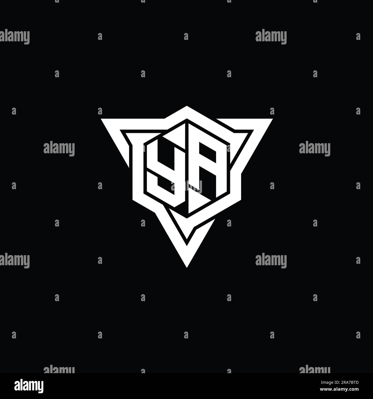 YA Letter Logo monogram hexagon shape with triangle outline sharp slice style design template ...