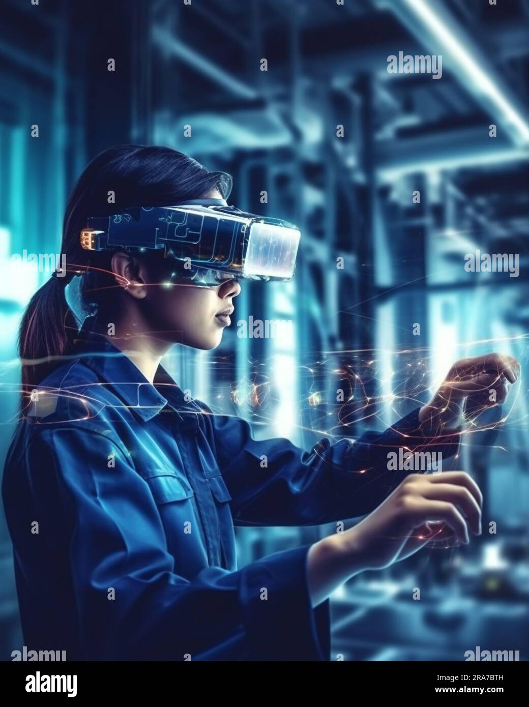 Black woman engineer uses augmented mixed virtual reality integrate ...