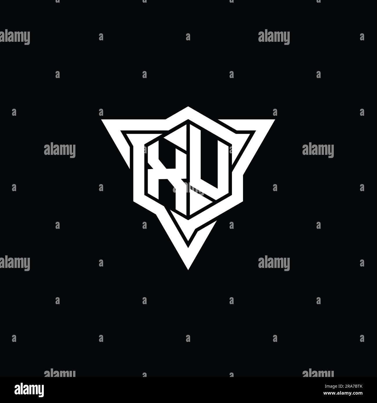 XU Letter Logo monogram hexagon shape with triangle outline sharp slice style design template ...