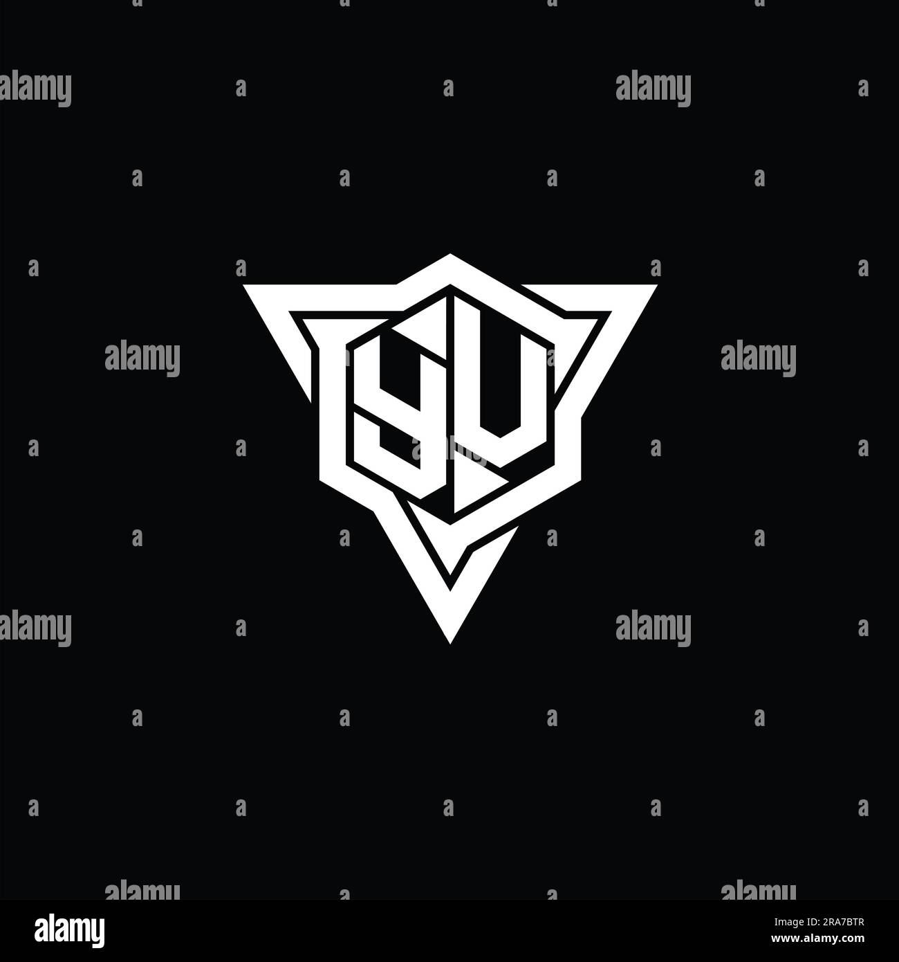 YV Letter Logo monogram hexagon shape with triangle outline sharp slice ...