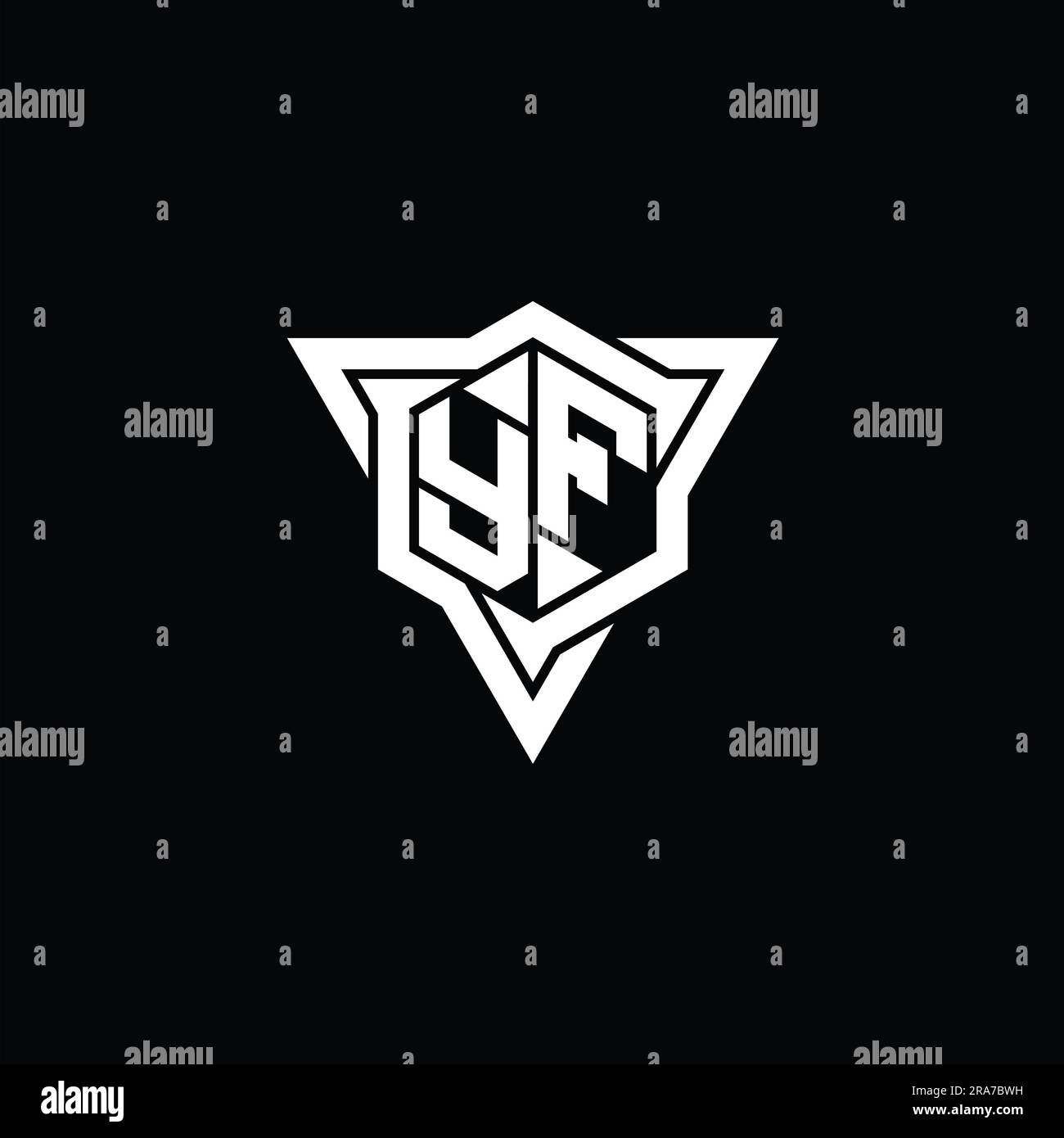 YF Letter Logo monogram hexagon shape with triangle outline sharp slice style design template ...