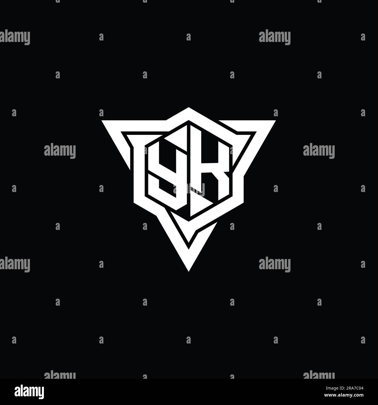 YK Letter Logo monogram hexagon shape with triangle outline sharp slice style design template ...