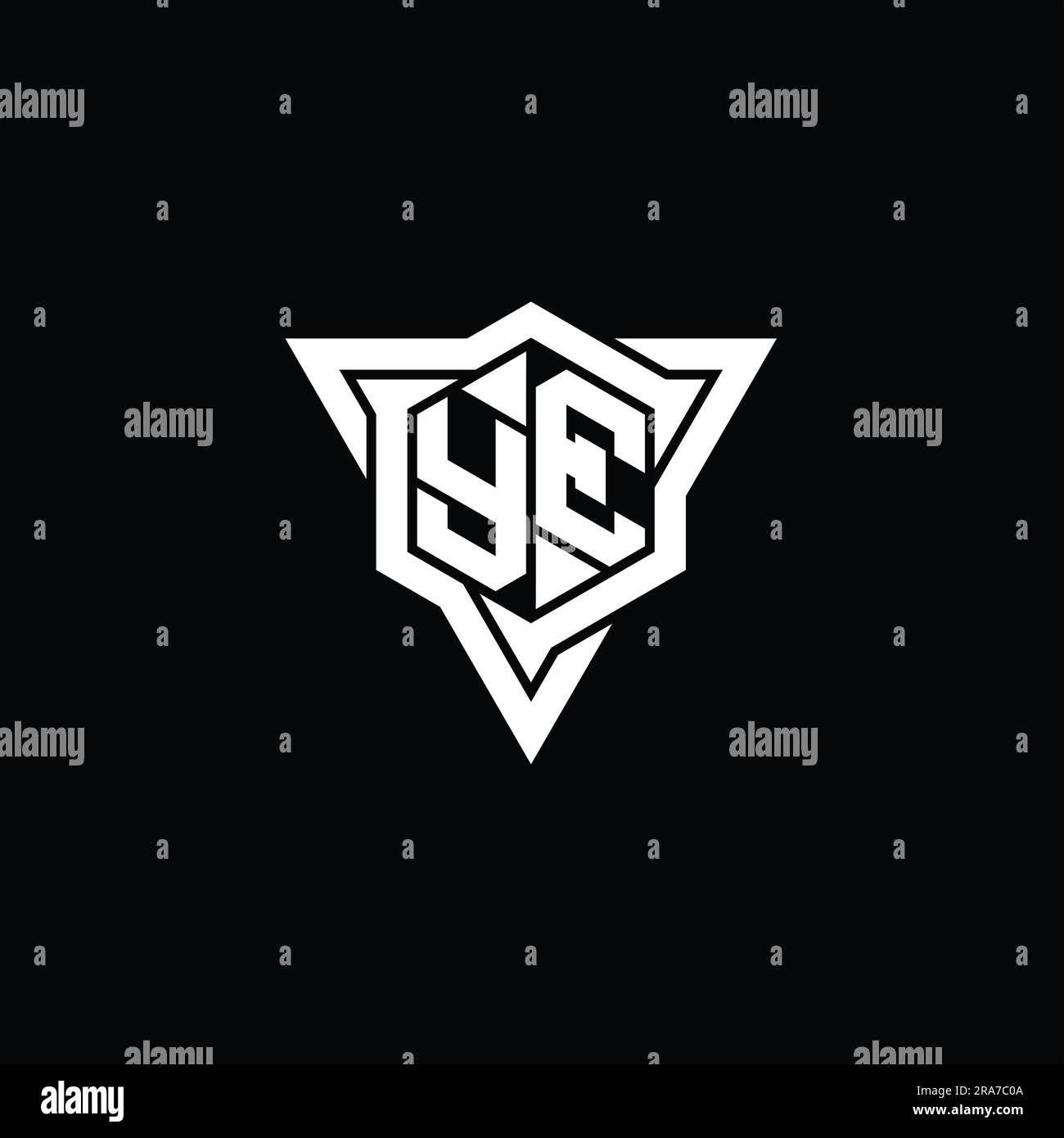 YE Letter Logo monogram hexagon shape with triangle outline sharp slice ...