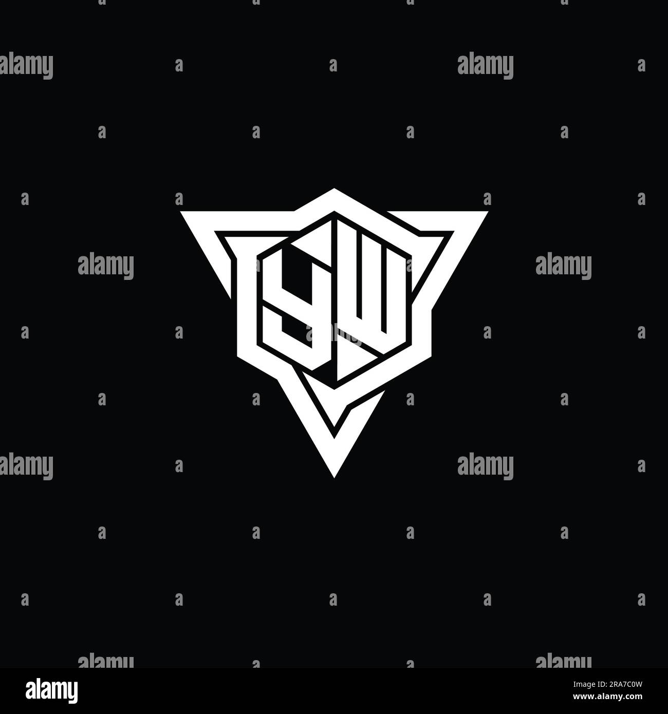 YW Letter Logo monogram hexagon shape with triangle outline sharp slice style design template ...