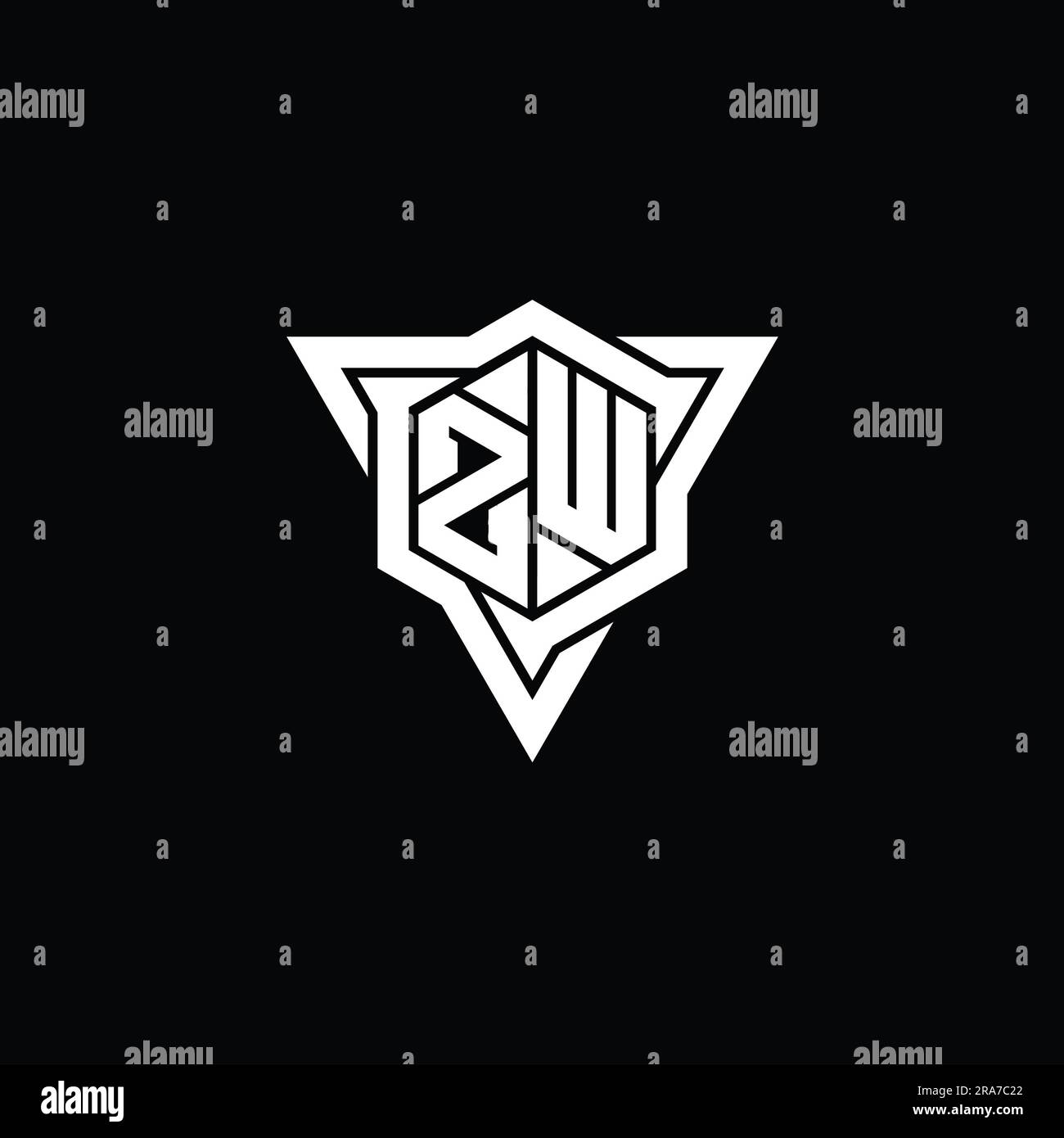 ZW Letter Logo monogram hexagon shape with triangle outline sharp slice style design template ...