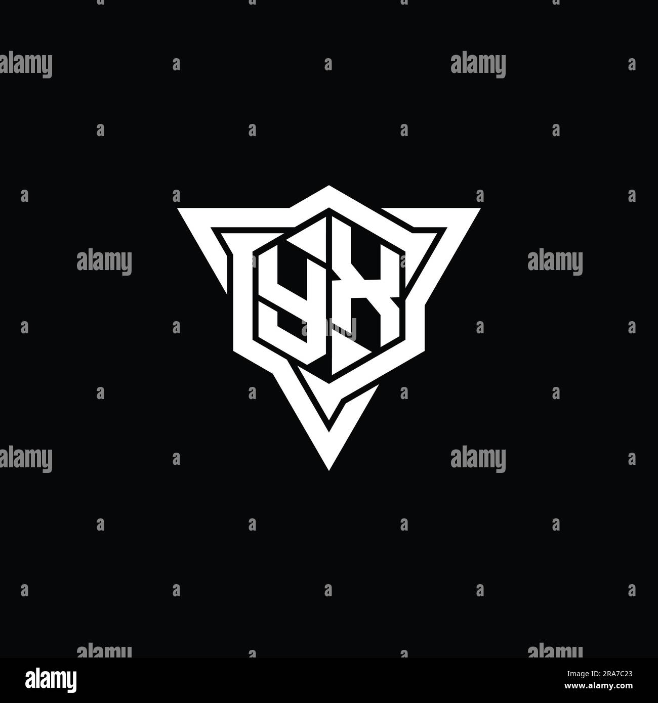 YX Letter Logo monogram hexagon shape with triangle outline sharp slice style design template ...