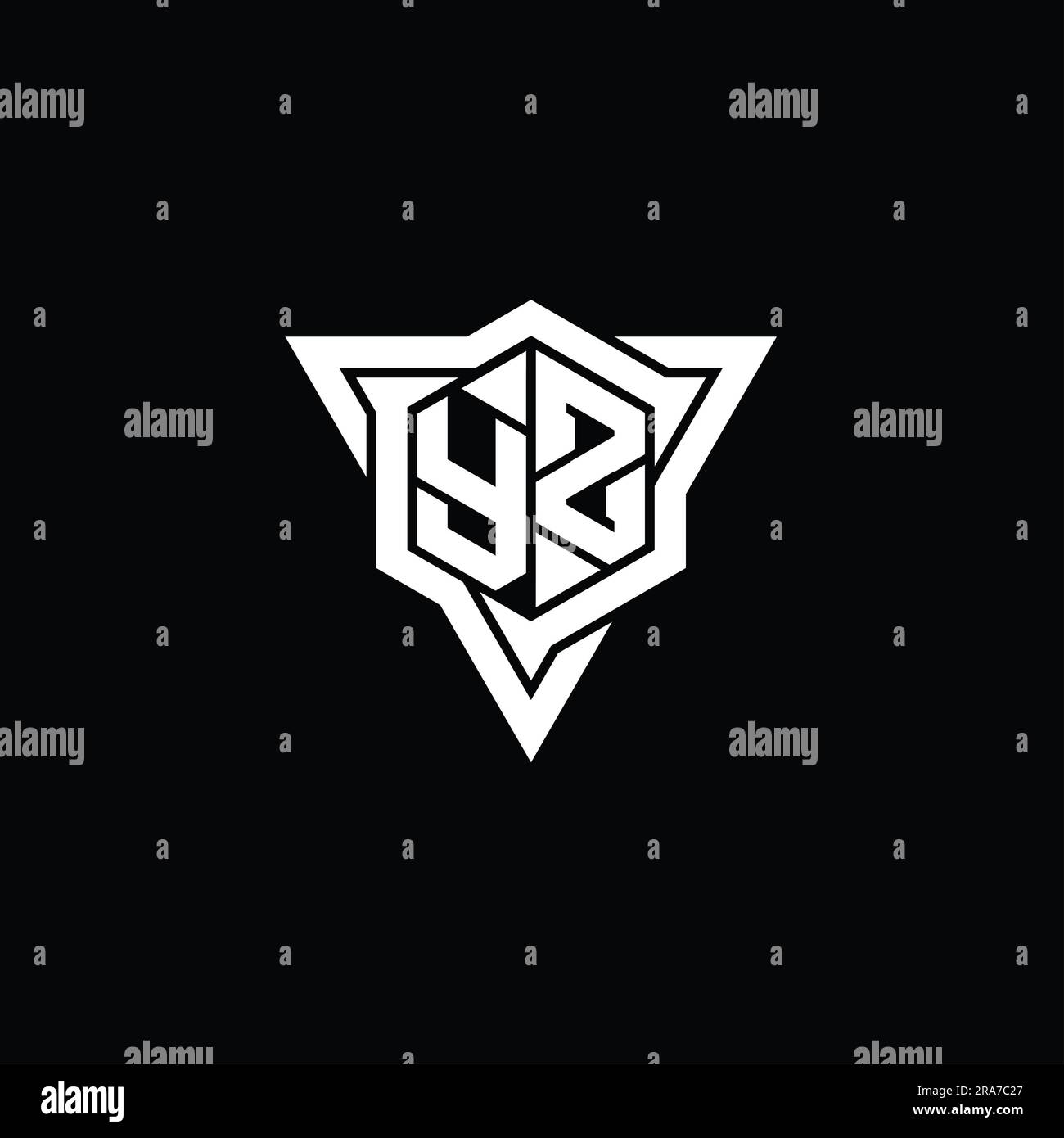 YZ Letter Logo monogram hexagon shape with triangle outline sharp slice style design template ...