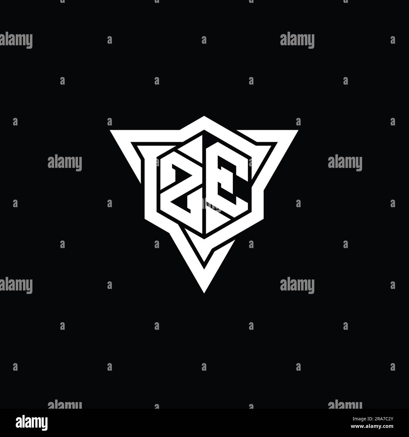 Ze Letter Logo Monogram Hexagon Shape With Triangle Outline Sharp Slice Style Design Template