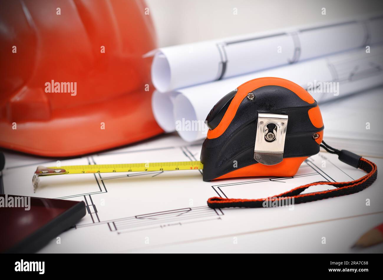 tape line and plan project architectural background Stock Photo - Alamy