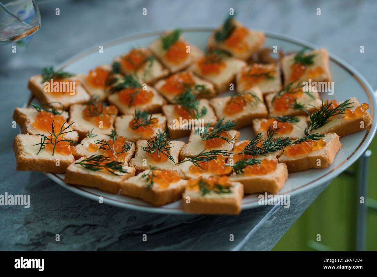 Canape with red caviar. Wedding buffet Stock Photo - Alamy