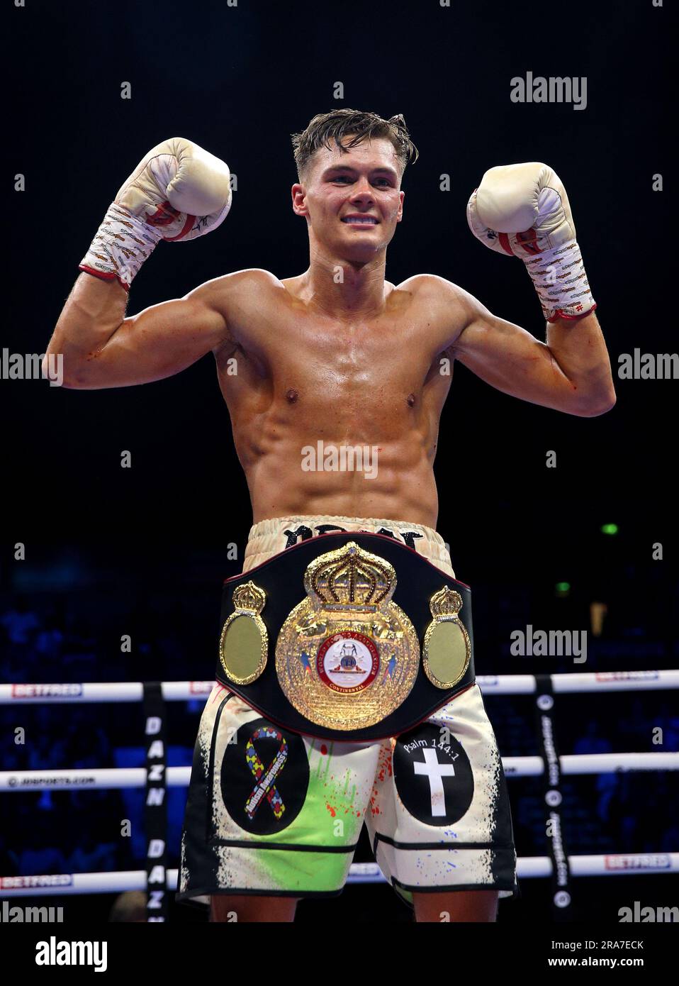 Hopey Price celebrates victory against James Beech Jnr after their at ...