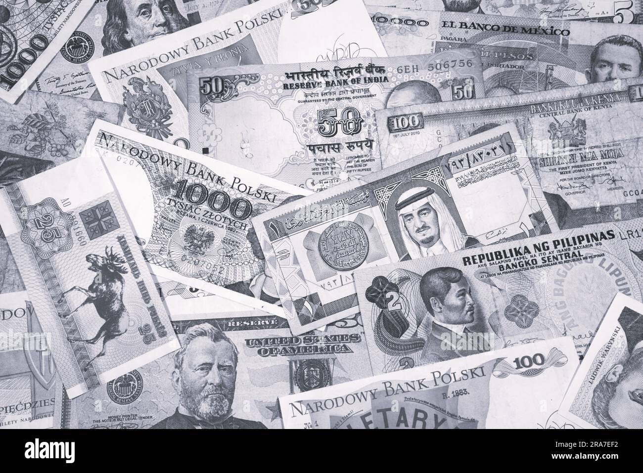 Collegection of international banknotes from various world countries in ...