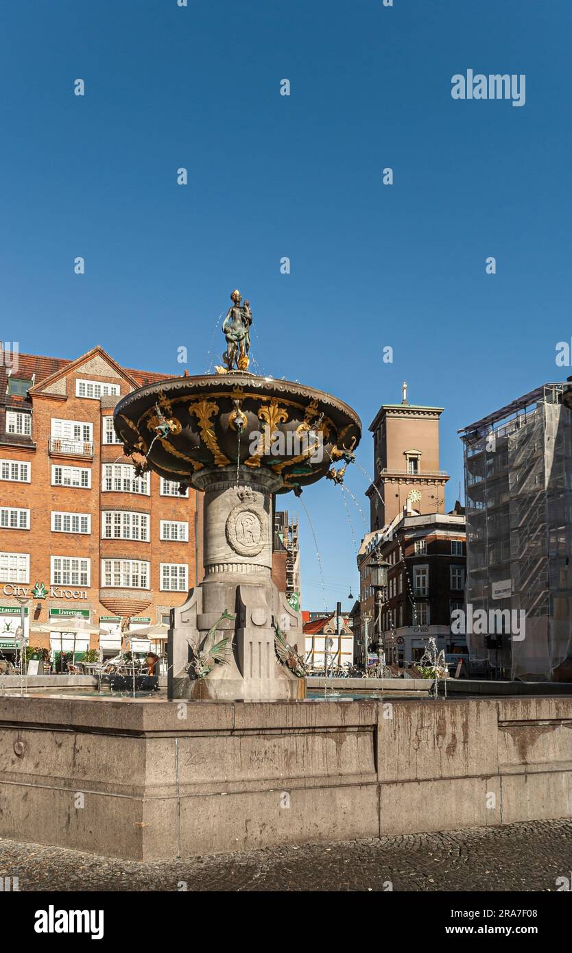 Copenhagen, Denmark - September 15, 2010: Caritas fountain with bronze ...